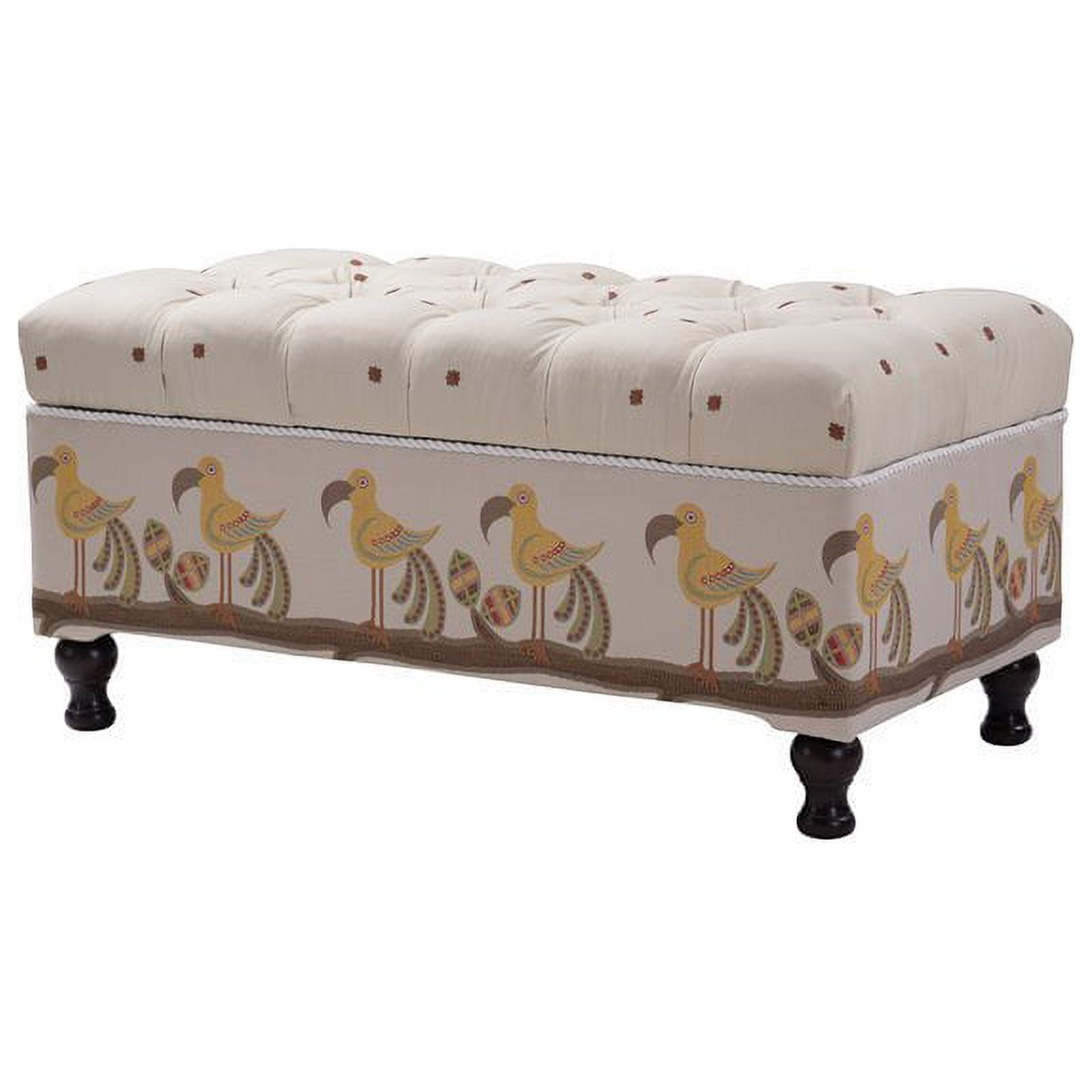 Maklaine Traditional Tufted Entryway Storage Bench in Ivory & Brown ...