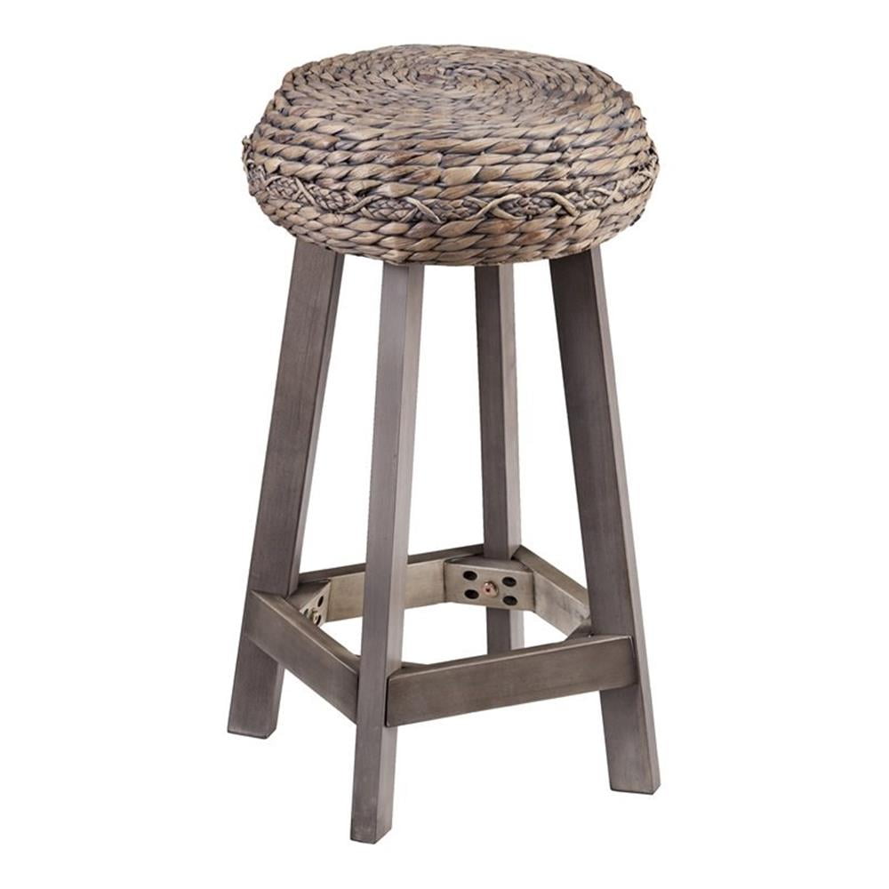 Maklaine Transitional 24" Backless Hyacinth Counter Stools in Gray (Set ...