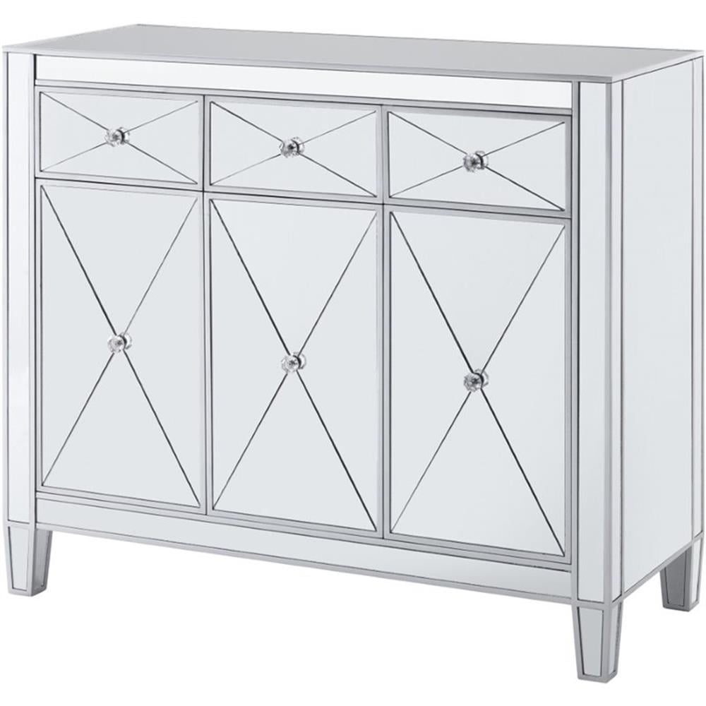 Maklaine Mirrored Glass Sideboard, Matte Silver Finish, 3 Doors, 3 ...