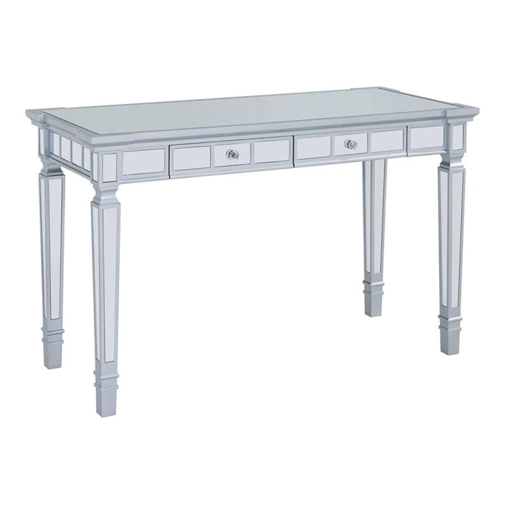 Maklaine Transitional Glam Writing Desk in Mirrored / Matte Silver ...