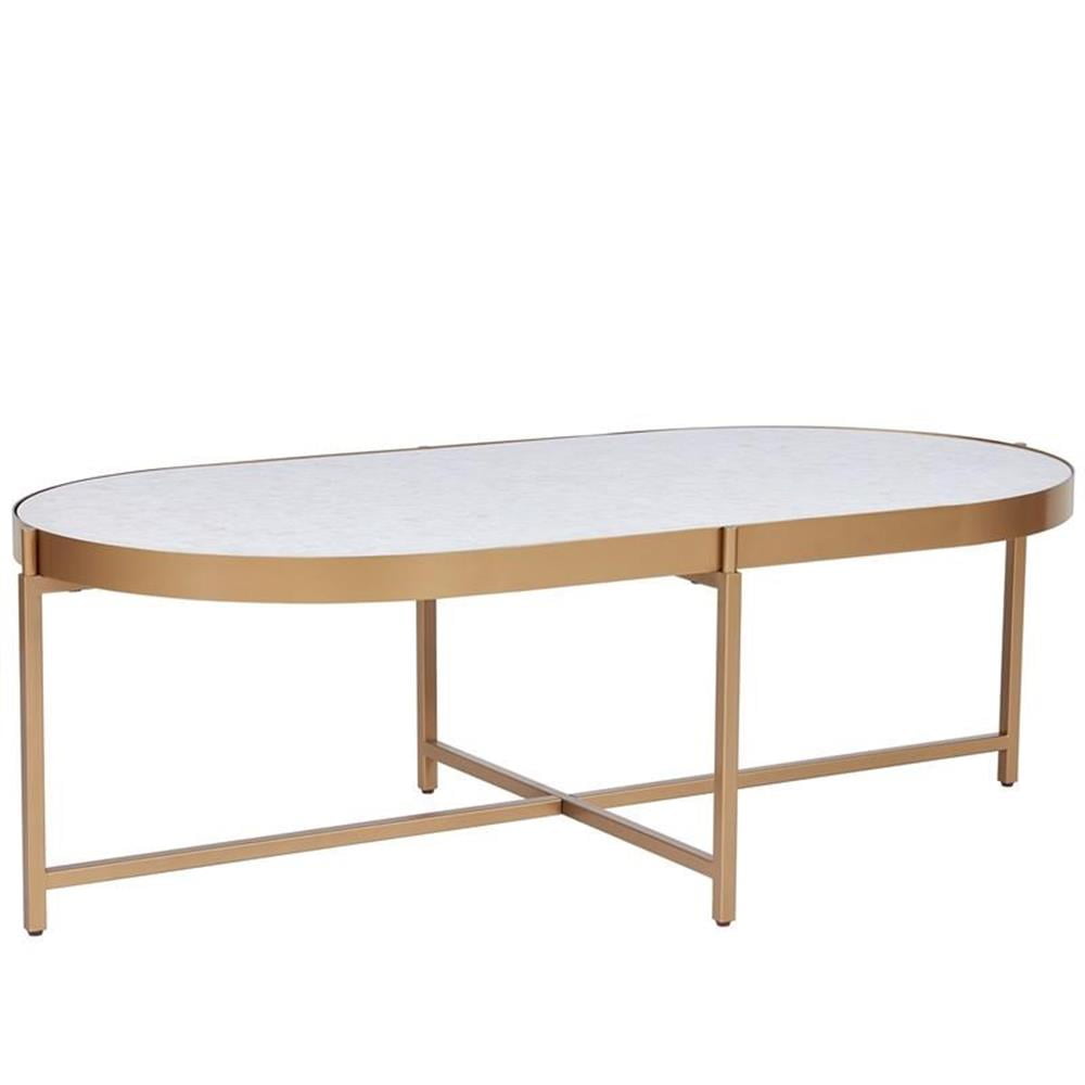 Maklaine Transitional Marble / Granite Espresso Metal Coffee Table ...