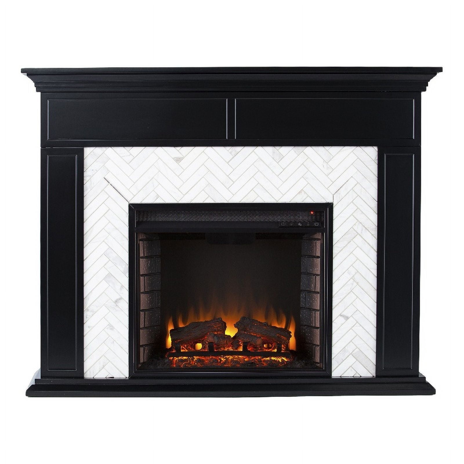 Maklaine Transitional Marble Tiled Electric Fireplace - Black - Walmart.com