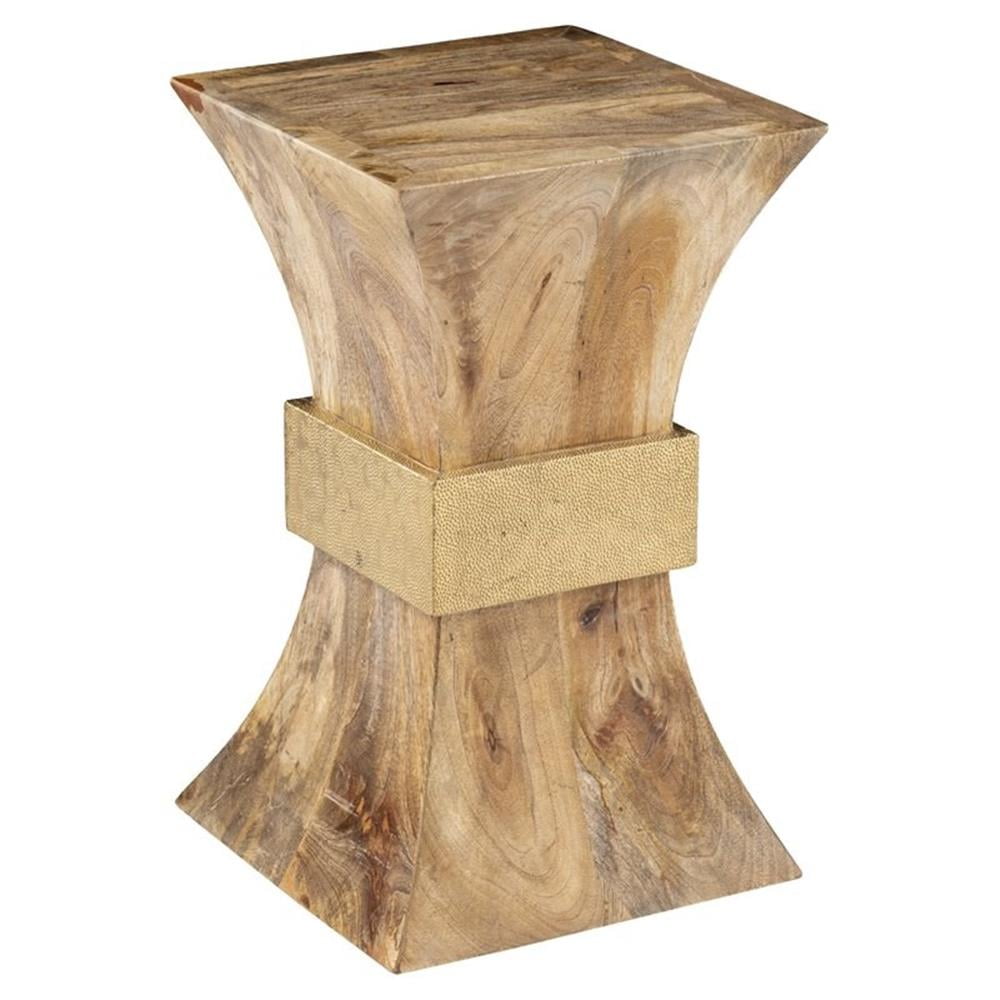 Maklaine Transitional Square Wood Side Table, Brass Accents ...
