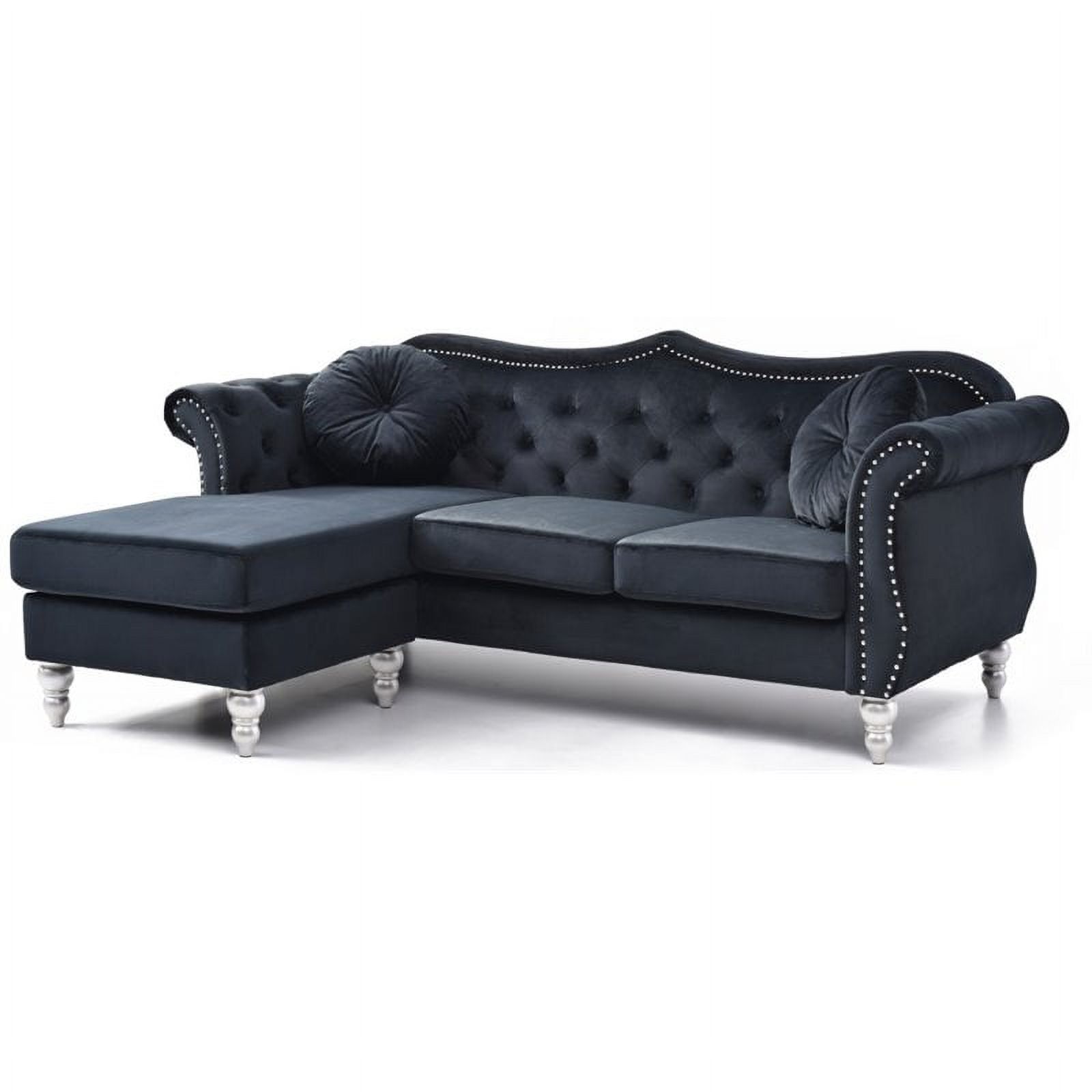 Maklaine Transitional Tufted Velvet Sofa Chaise in Black Finish ...