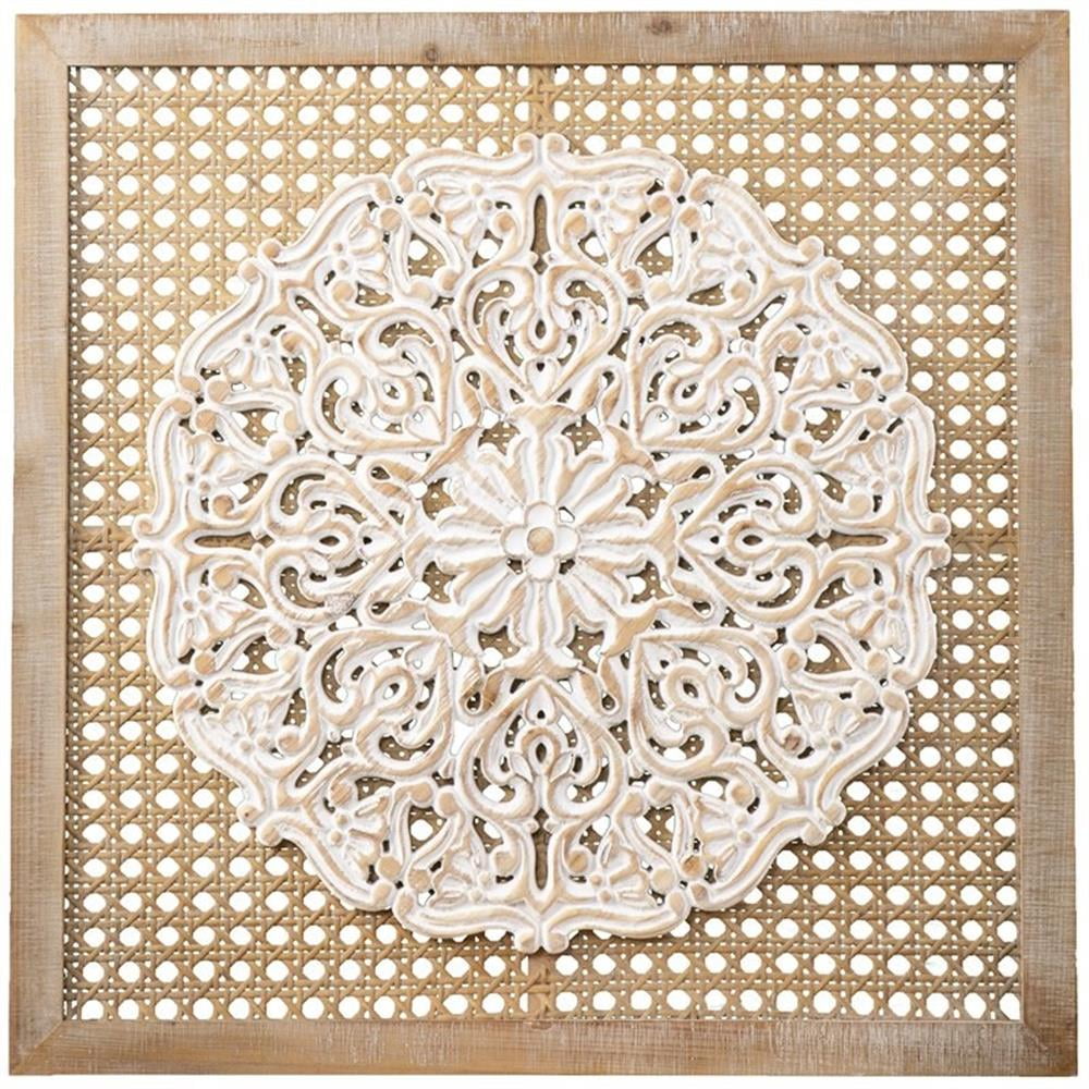 Maklaine Transitional Wall Decor Panel in Natural / Distressed White ...