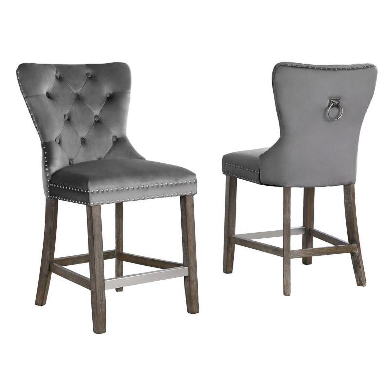 Maklaine Tufted Gray Velvet Counter Height Chairs with Chrome Handle ...
