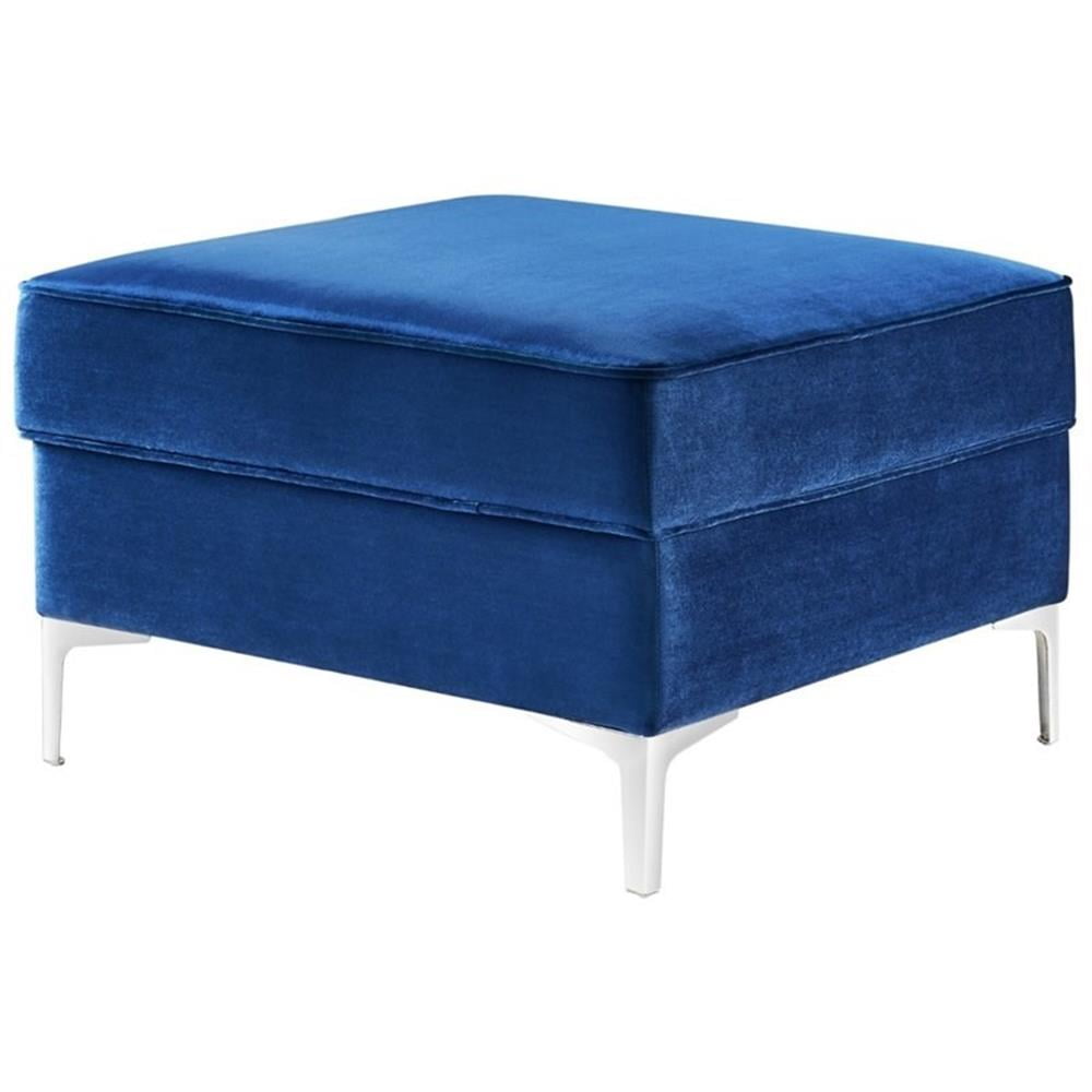 Maklaine Tufted Velvet Storage Ottoman with Chrome Legs in Navy Blue ...