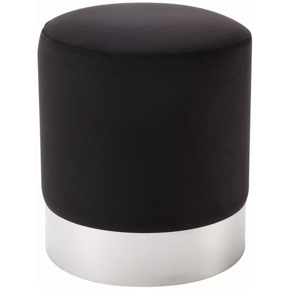 Maklaine Velvet Round Ottoman with Metal Base in Black/Chrome - Walmart.com