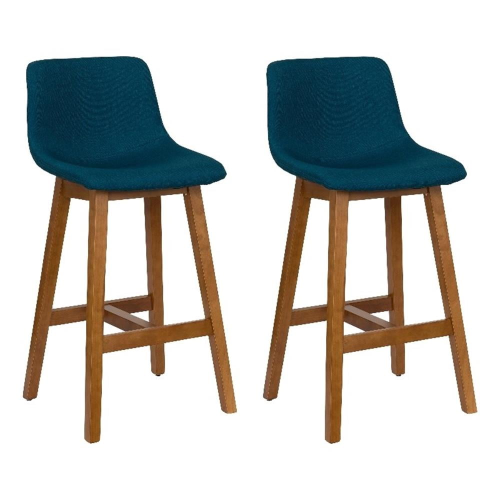 Maklaine Wood Bar Stool Chair Set of 2 in Blue With Square Seat ...