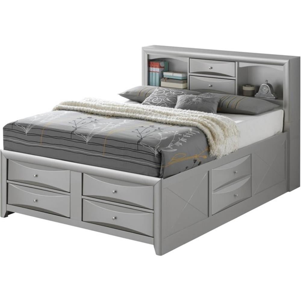 Maklaine Wood Full Bookcase Storage Bed with Open Shelves & Drawers in ...