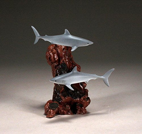 Mako Shark Duo Sculpture by John Perry Airbrushed Statue on Burl Base ...