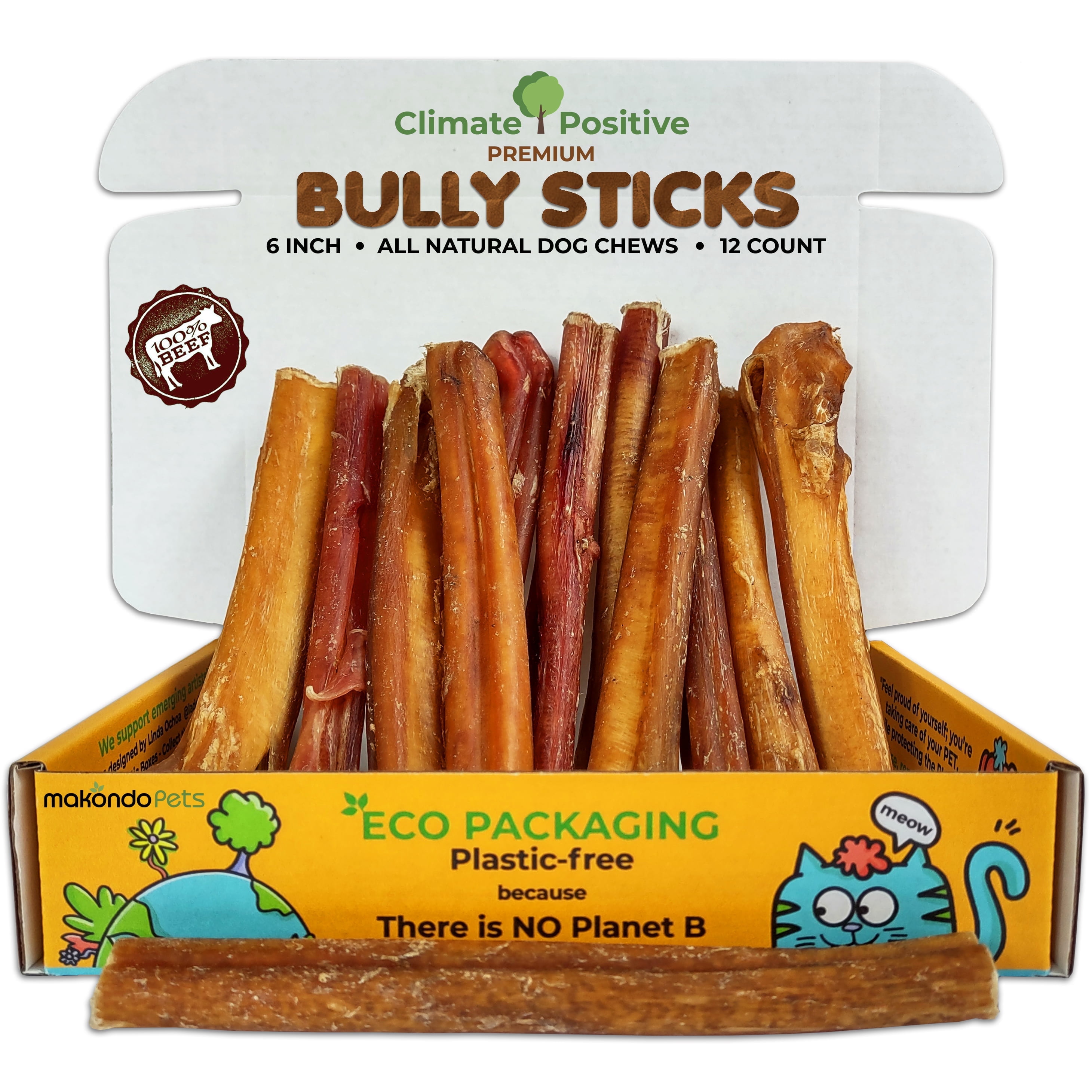 Makondo Pets Bully Sticks for Dogs, 100% Natural Premium Beef, 6 Inches ...