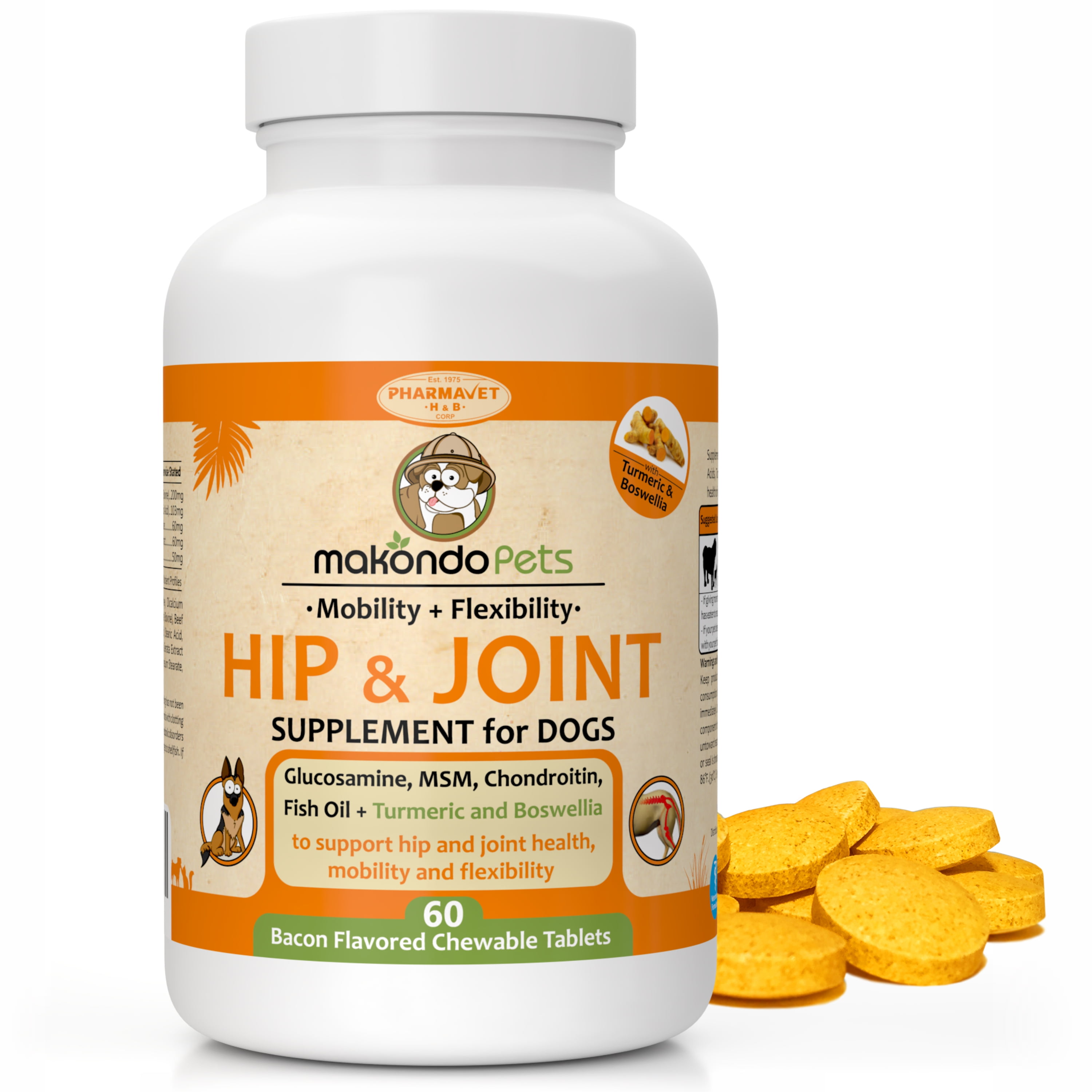 Makondo Pets Turmeric Dog Joint Supplement, Beef Flavor, 60 Tablets ...