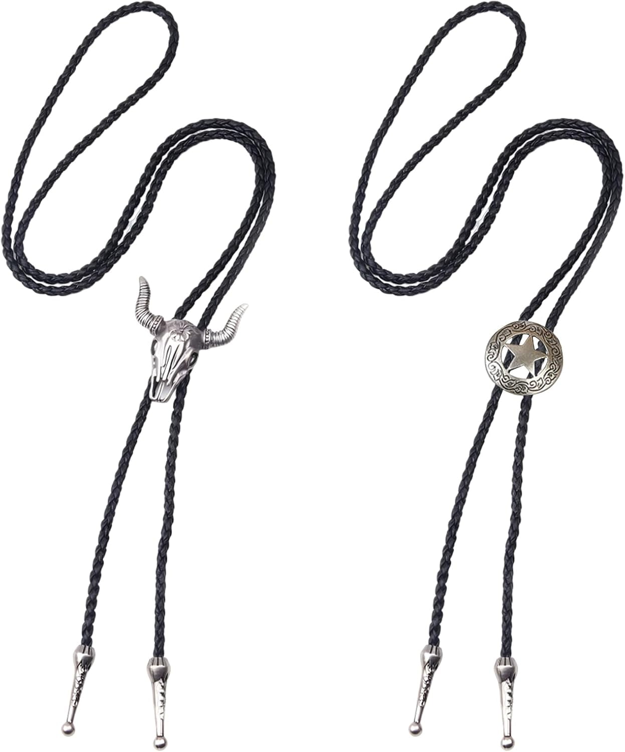 Makoto Nobu 2 Pcs Mens Leather Necklace - Adjustable Bolo Tie For Men ...