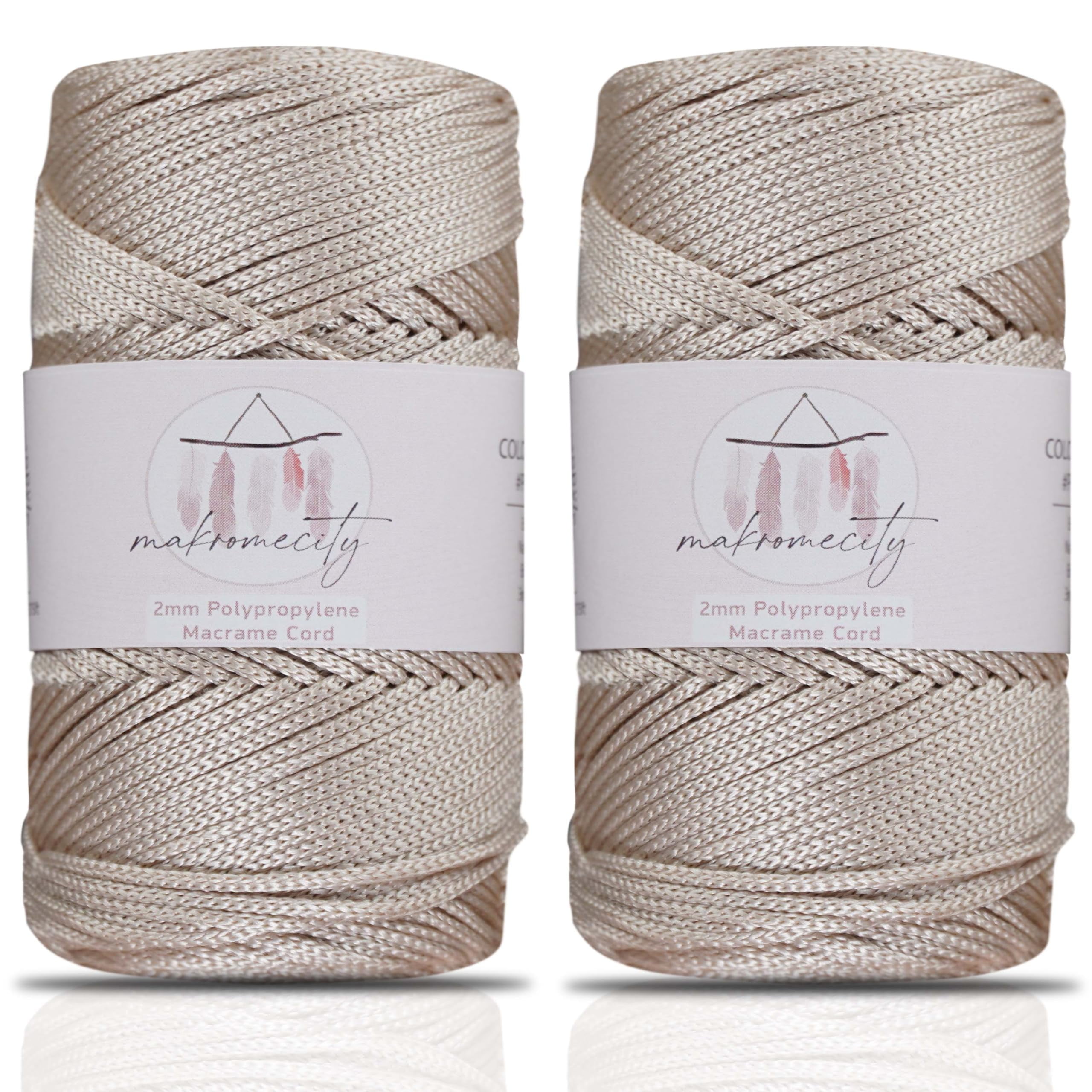 Makromecity, 2 Skeins of Polyester Macrame Cord 2mm x 250 Yards (750 feet) 2mm Polypropylene ...
