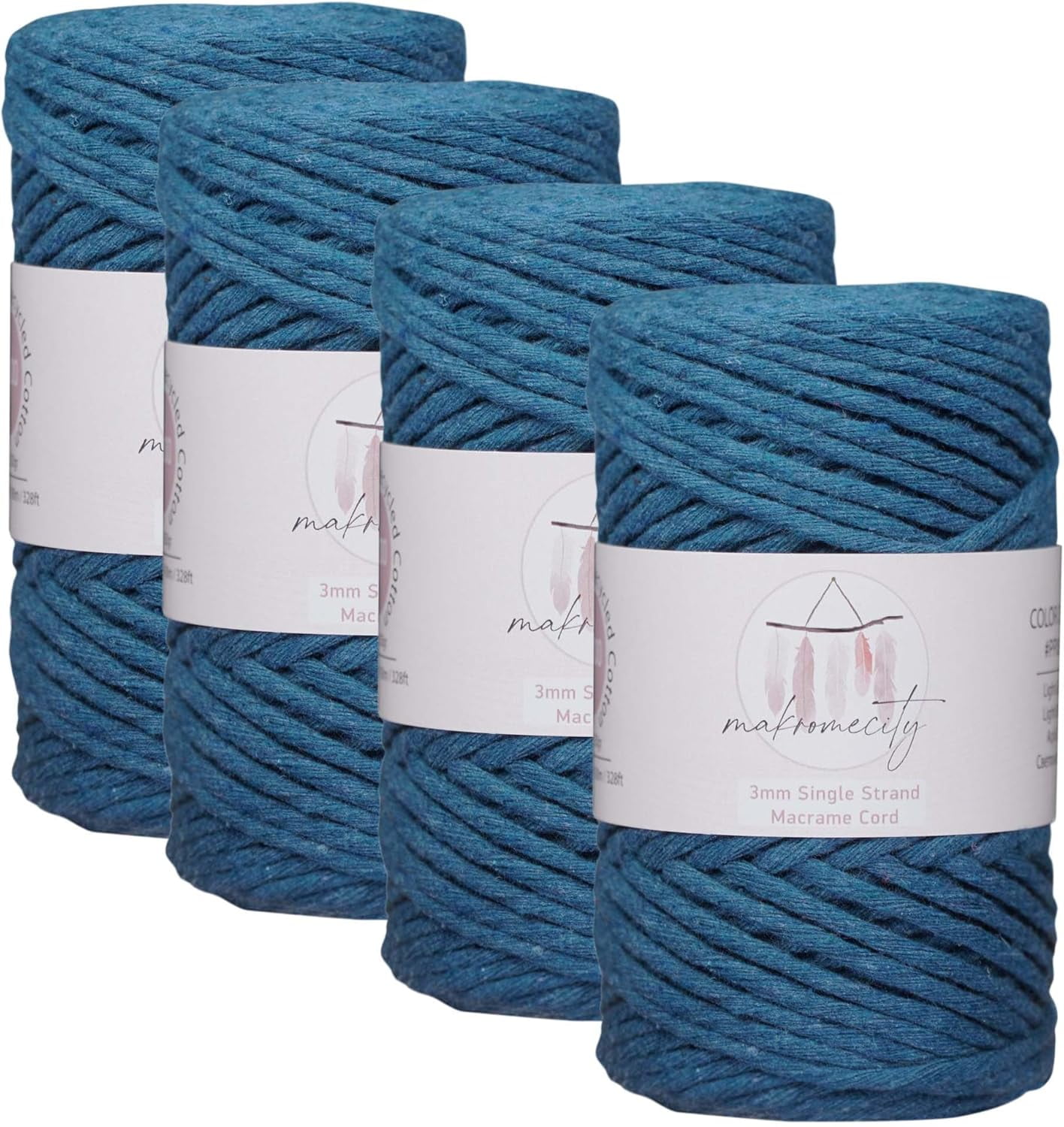 Makromecity, 4 Skeins of Single Strand Macrame Cord 3 mm x 109 yards ...