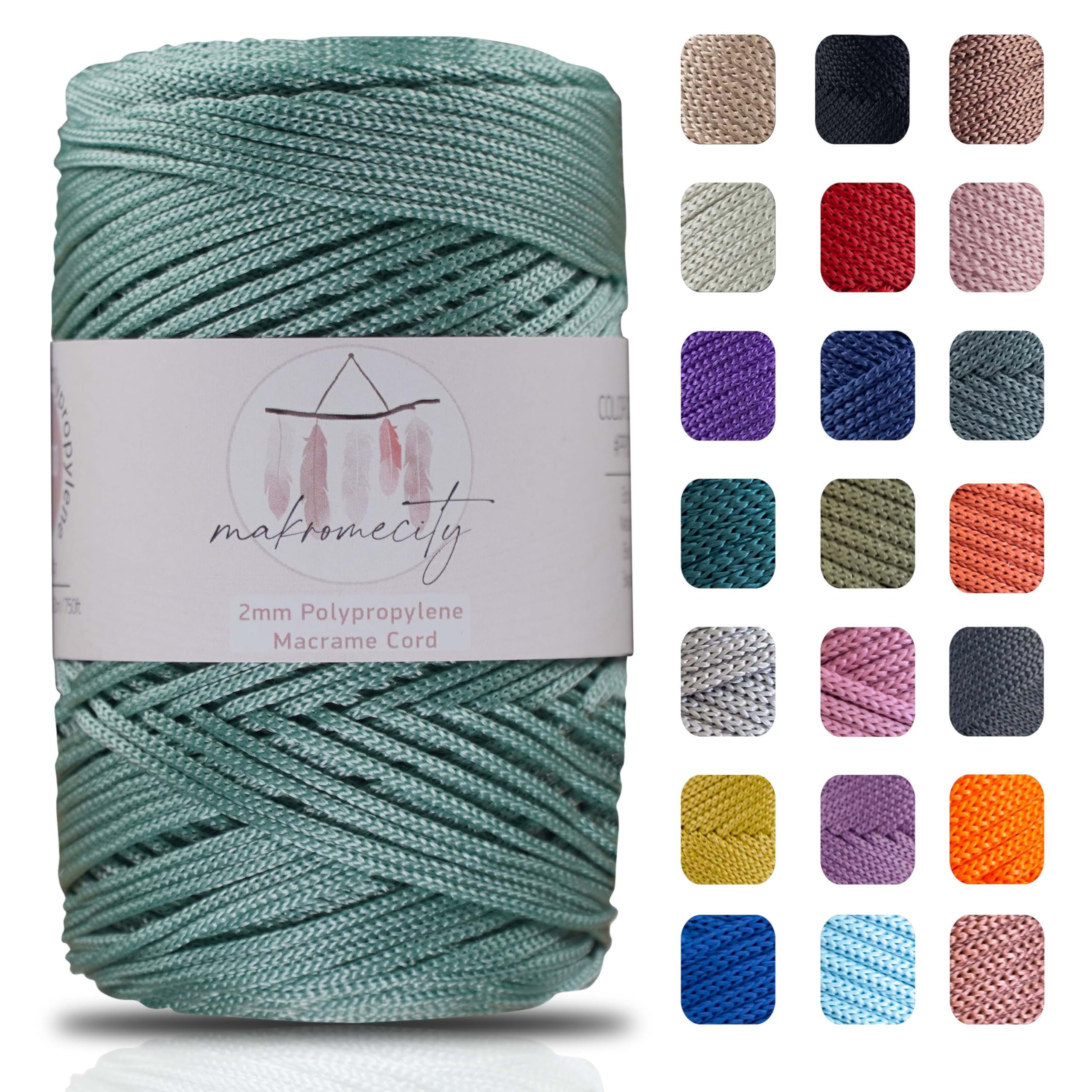 Makromecity, Polyester Macrame Cord 2mm x 250 Yards (750 feet) 2mm ...