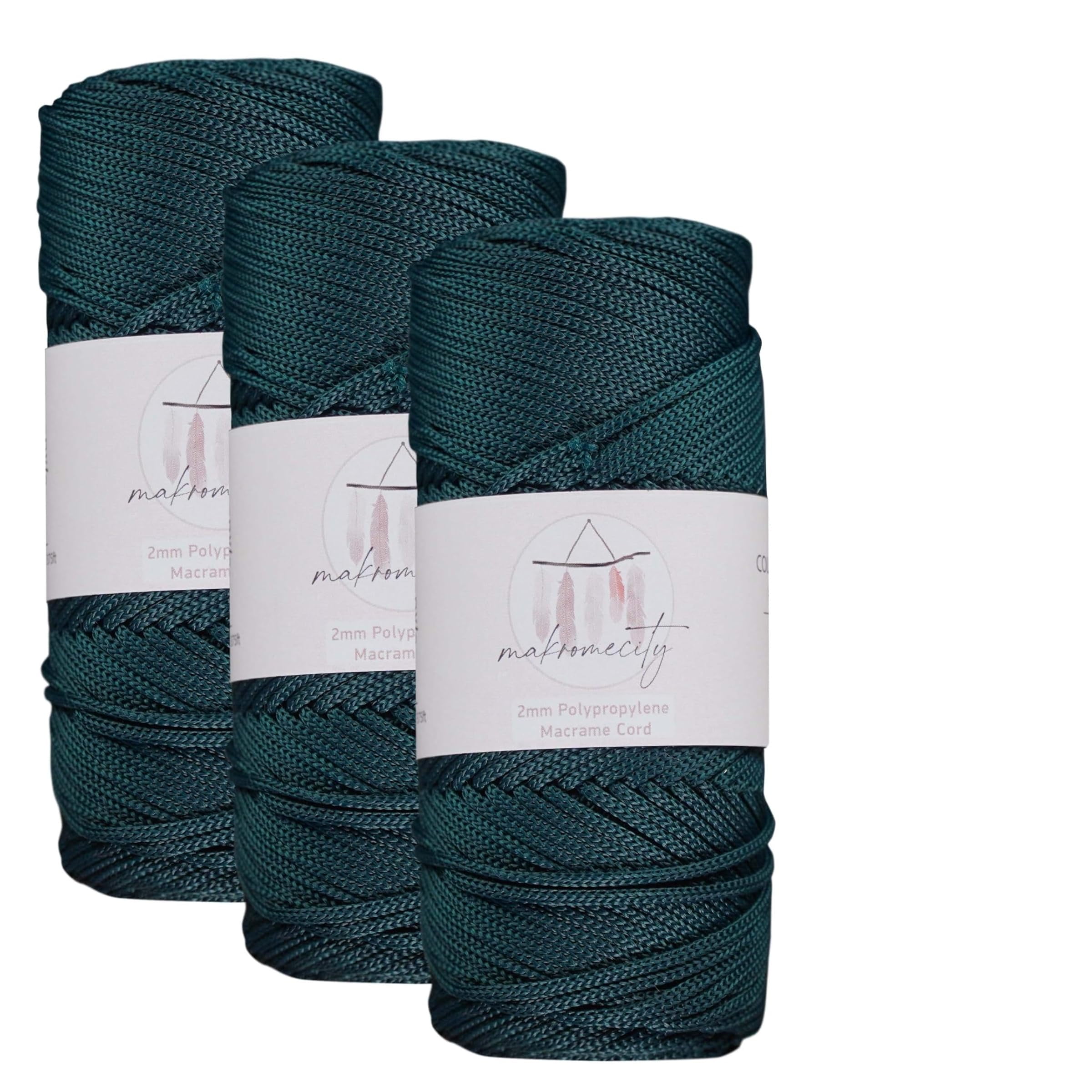 Makromecity, Polyester Macrame Cord 2mm x 375 Yards (1125 feet) 3 skeins of 2mm Polypropylene ...