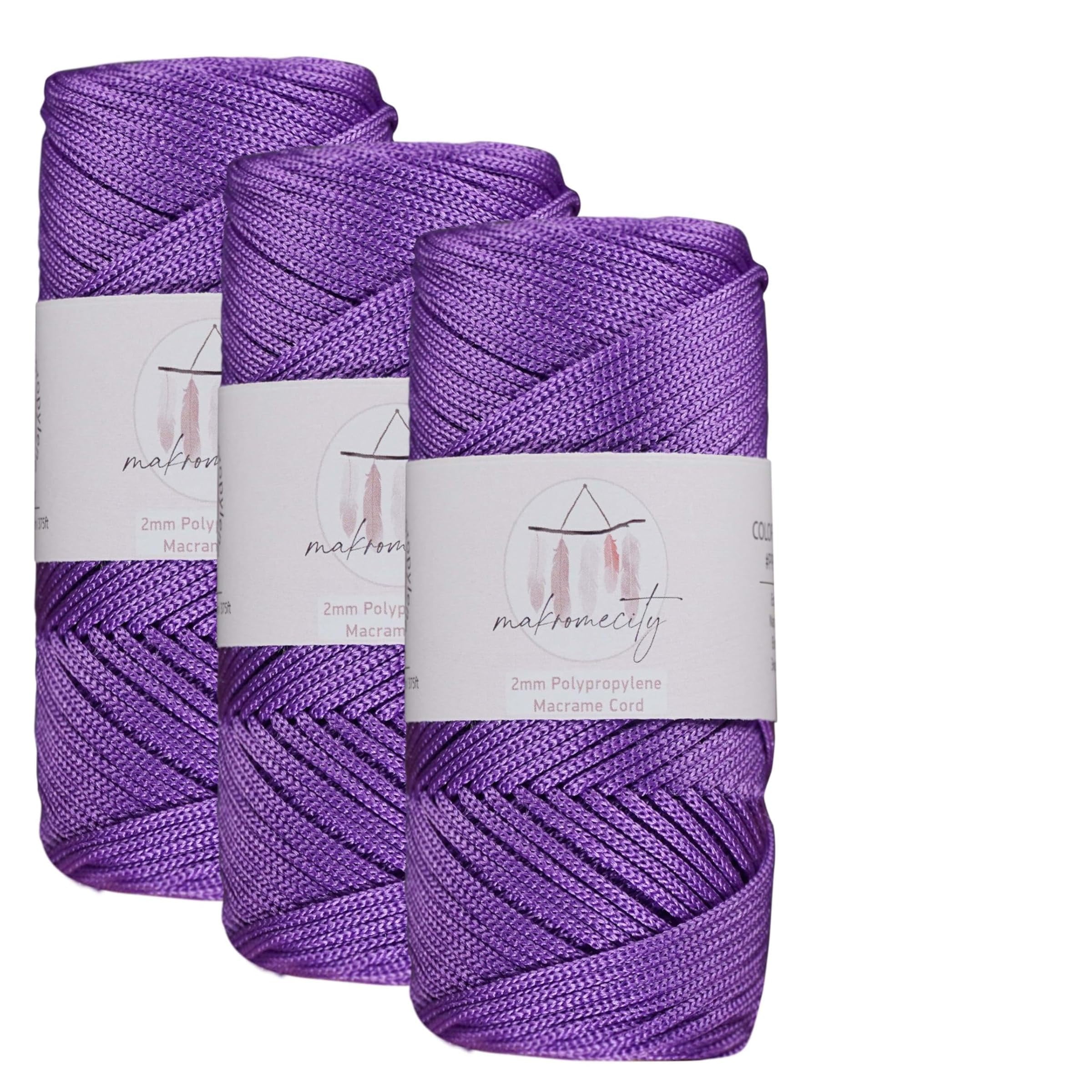 Makromecity, Polyester Macrame Cord 2mm x 375 Yards (1125 feet) 3 skeins of 2mm Polypropylene ...