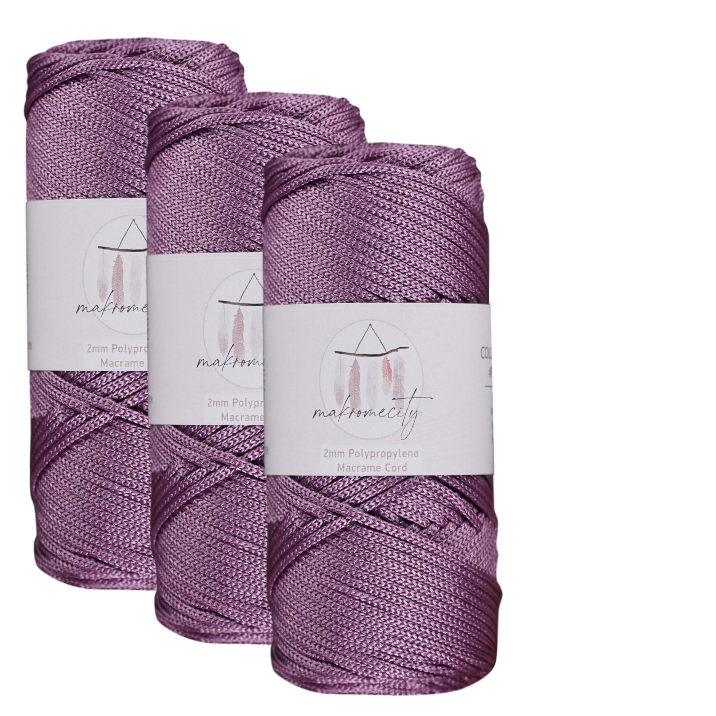 Makromecity, Polyester Macrame Cord 2mm x 375 Yards (1125 feet) 3 skeins of 2mm Polypropylene ...