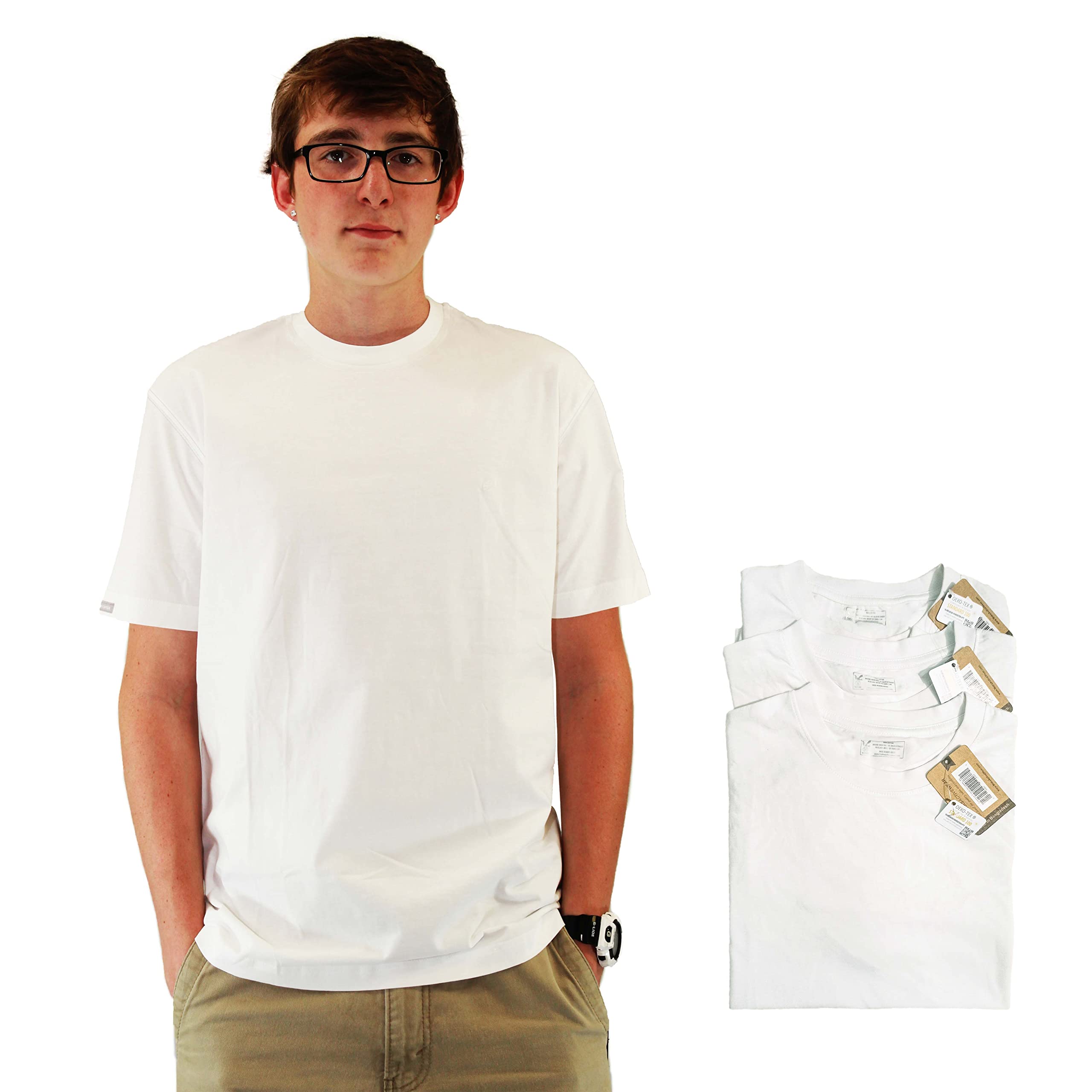 Maks Men's 100% Cotton 3 Pack Pre-Washed Ultra Soft Multipack Crew Neck ...