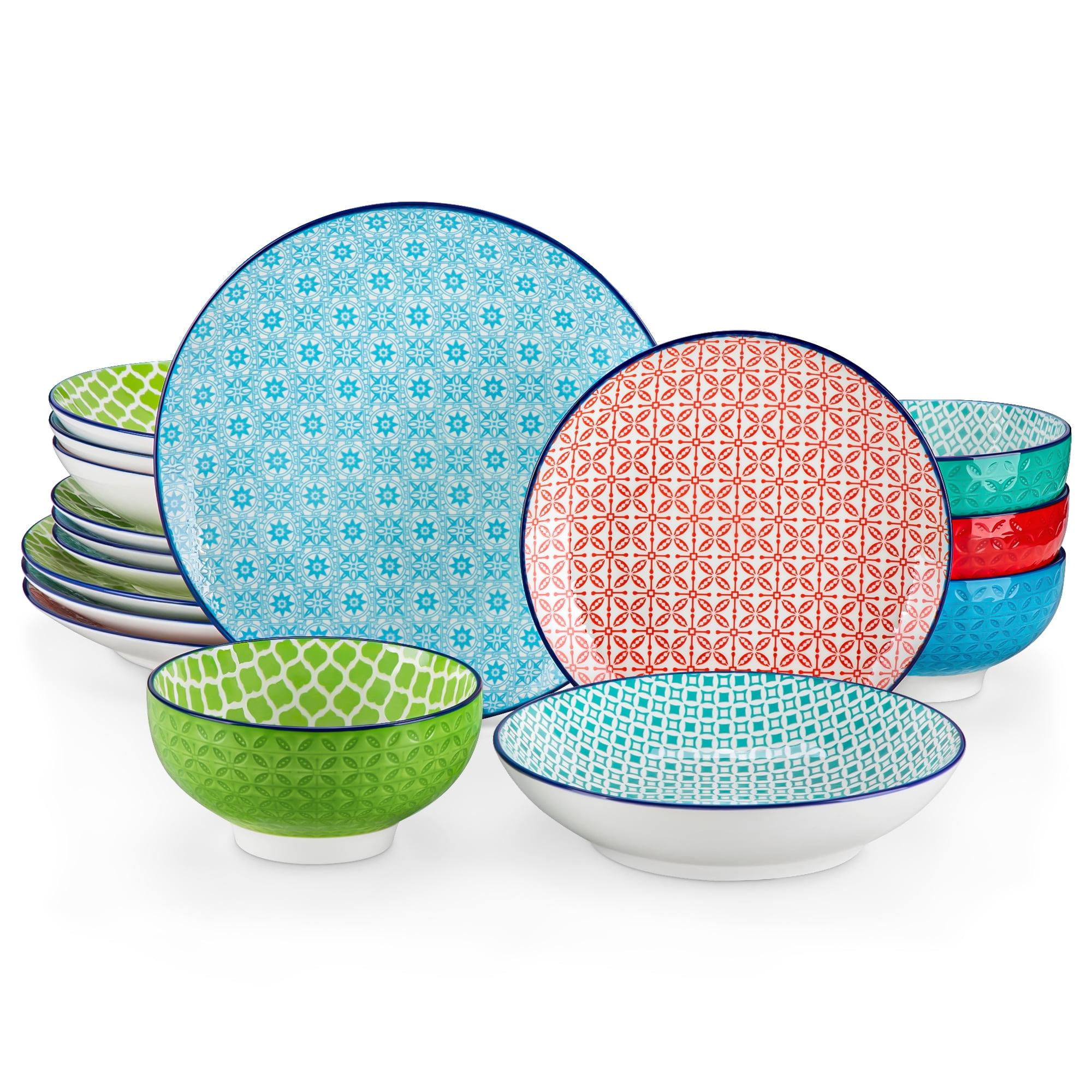 Malacasa 16 Pcs Dinnerware Sets For 4 people, Plates and Bowls Set ...