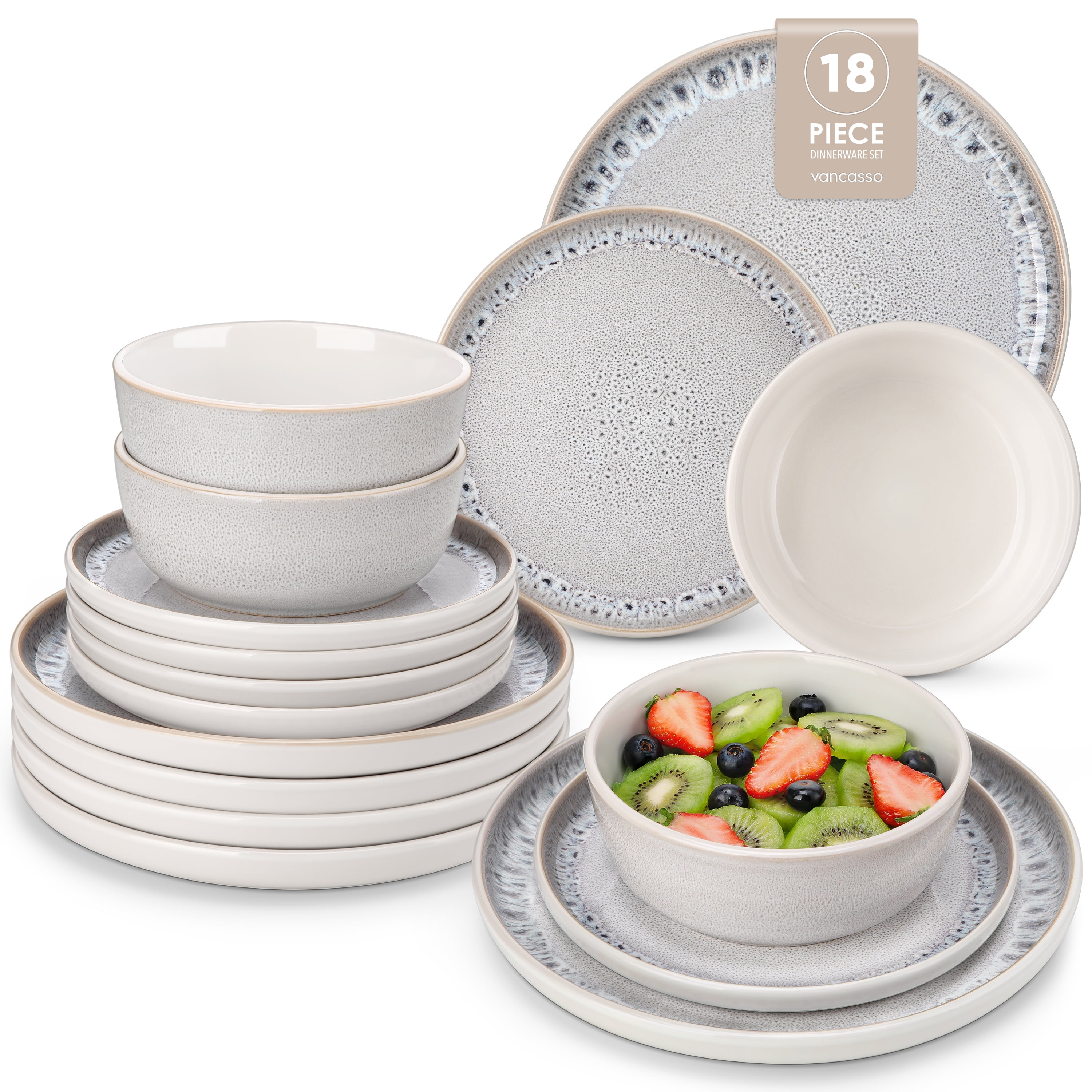 Malacasa 18 Pcs Dinnerware Sets For 6 people, Plates and Bowls Set ...