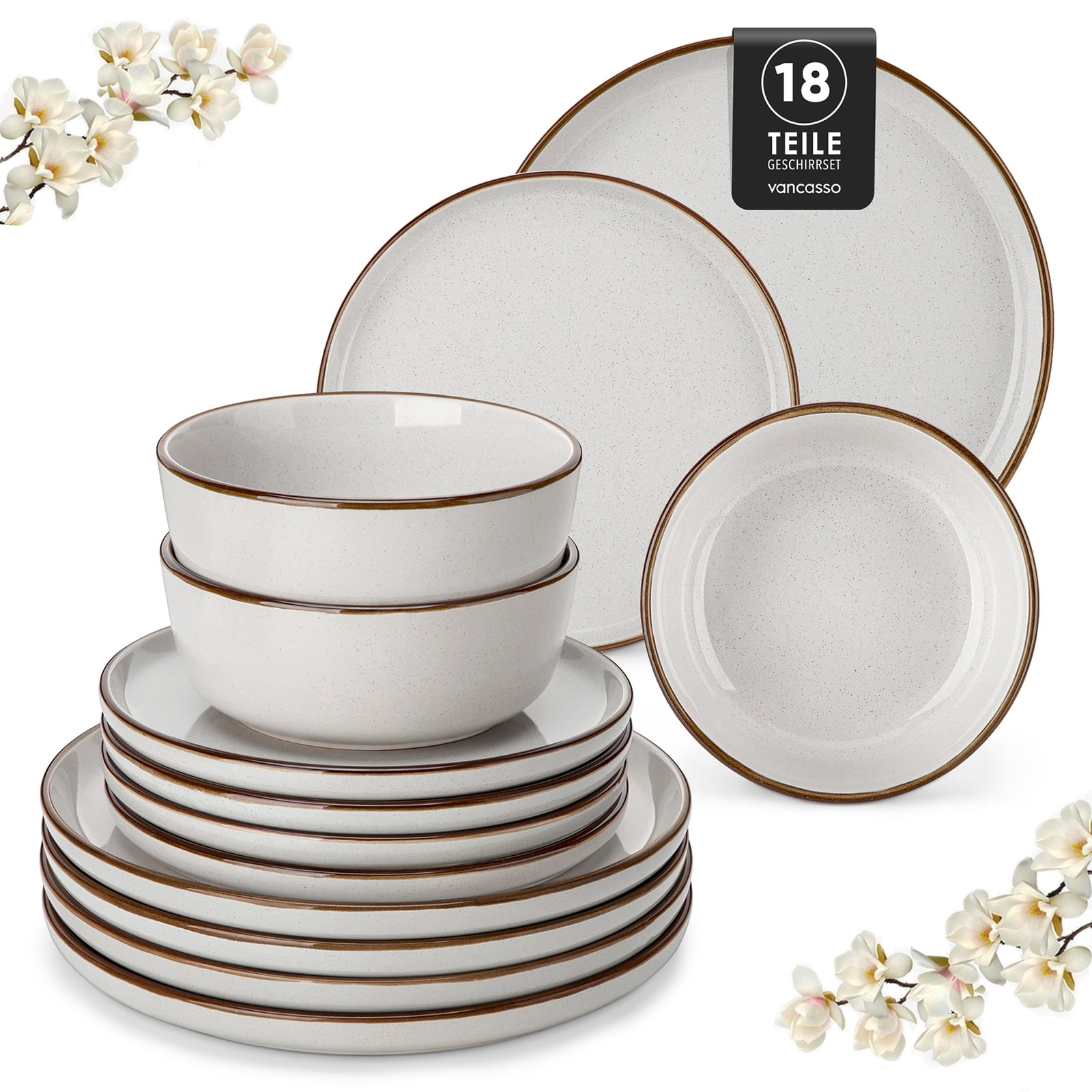Malacasa 18 Pcs Dinnerware Sets For 6 people, Plates and Bowls Set ...
