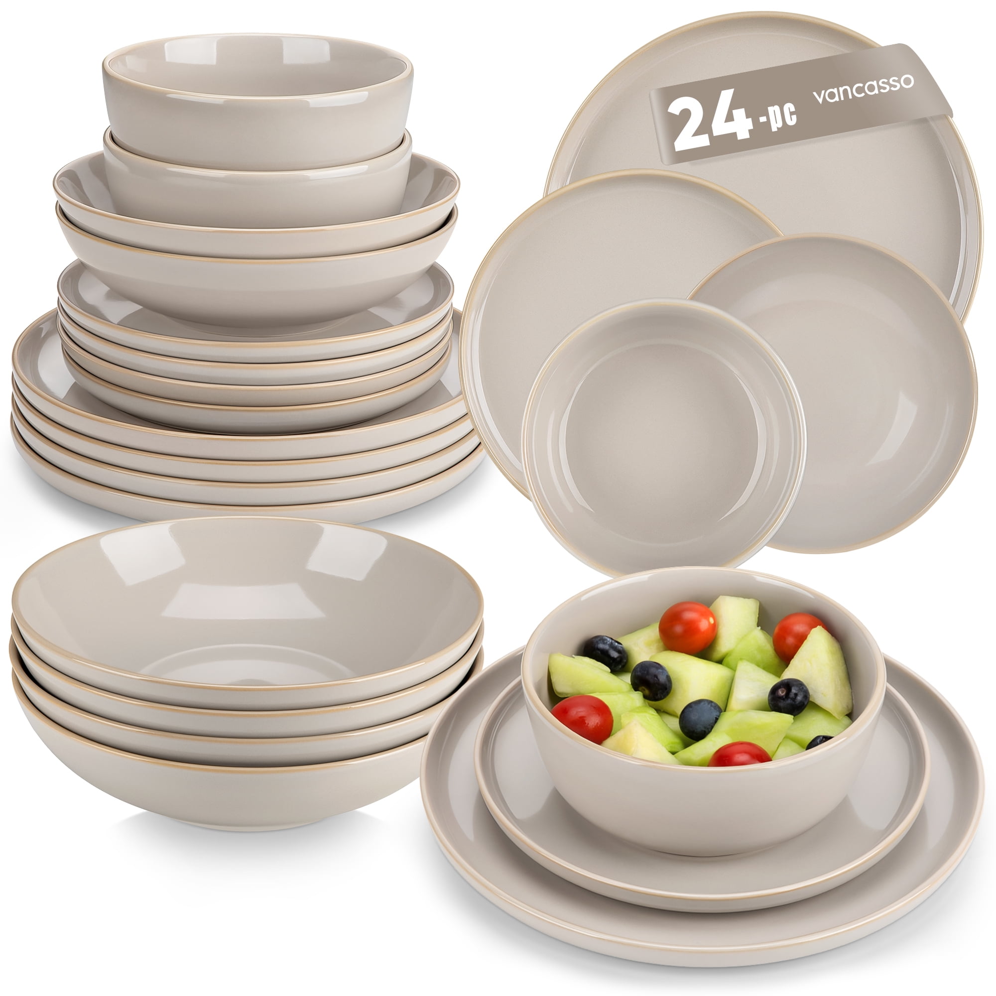 Malacasa 24 Pcs Dinnerware Sets, Stoneware Plates and Bowls Set ...