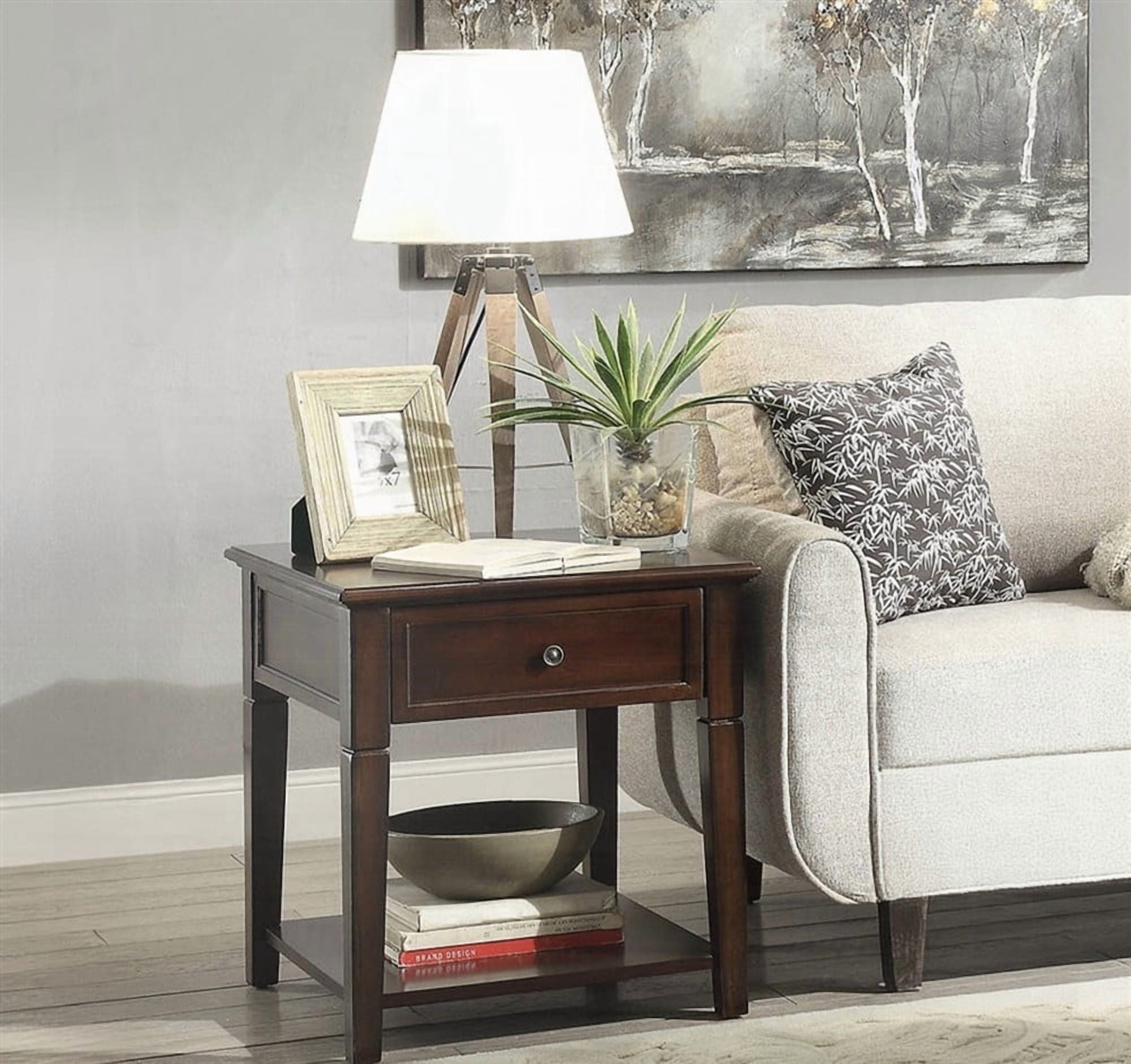 Malachi Walnut End Table with 11" L x 13" W x 3" H Internal Drawer and ...