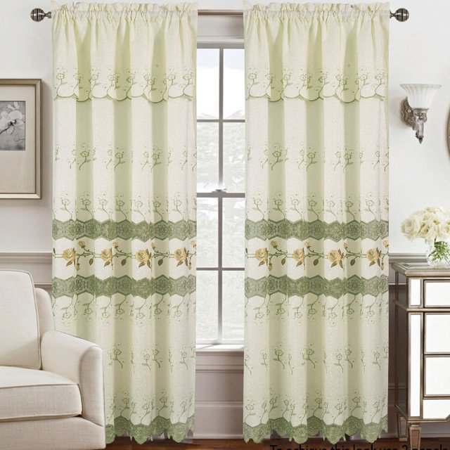 Malaika Embroidered Jacquard Macrame Window Panel with Valance, Beige ...