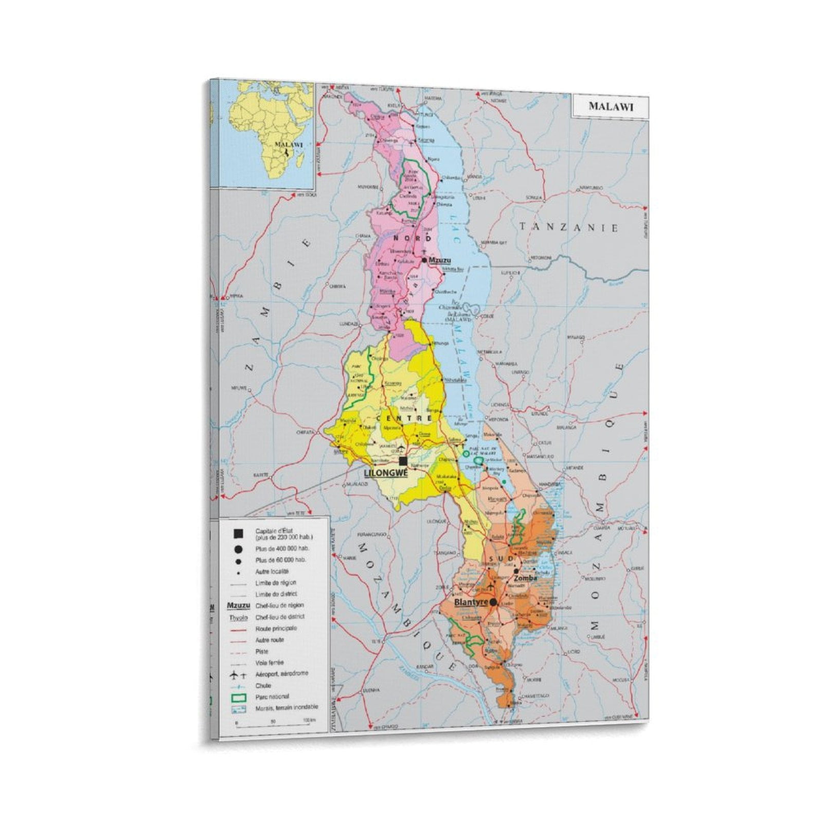 Malawi Map Posters Poster Cool Artworks Painting Wall Art Canvas Prints ...