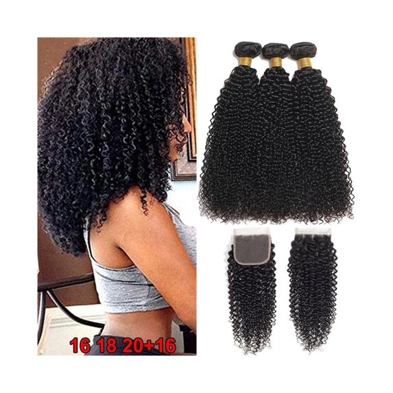 Malaysian Virgin Hair Kinky Curly Bundles with 4×4 Closure Human Hair ...