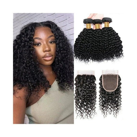 Malaysian Water Wave Bundles with 4x4 Closure Short Human Hair 3 ...