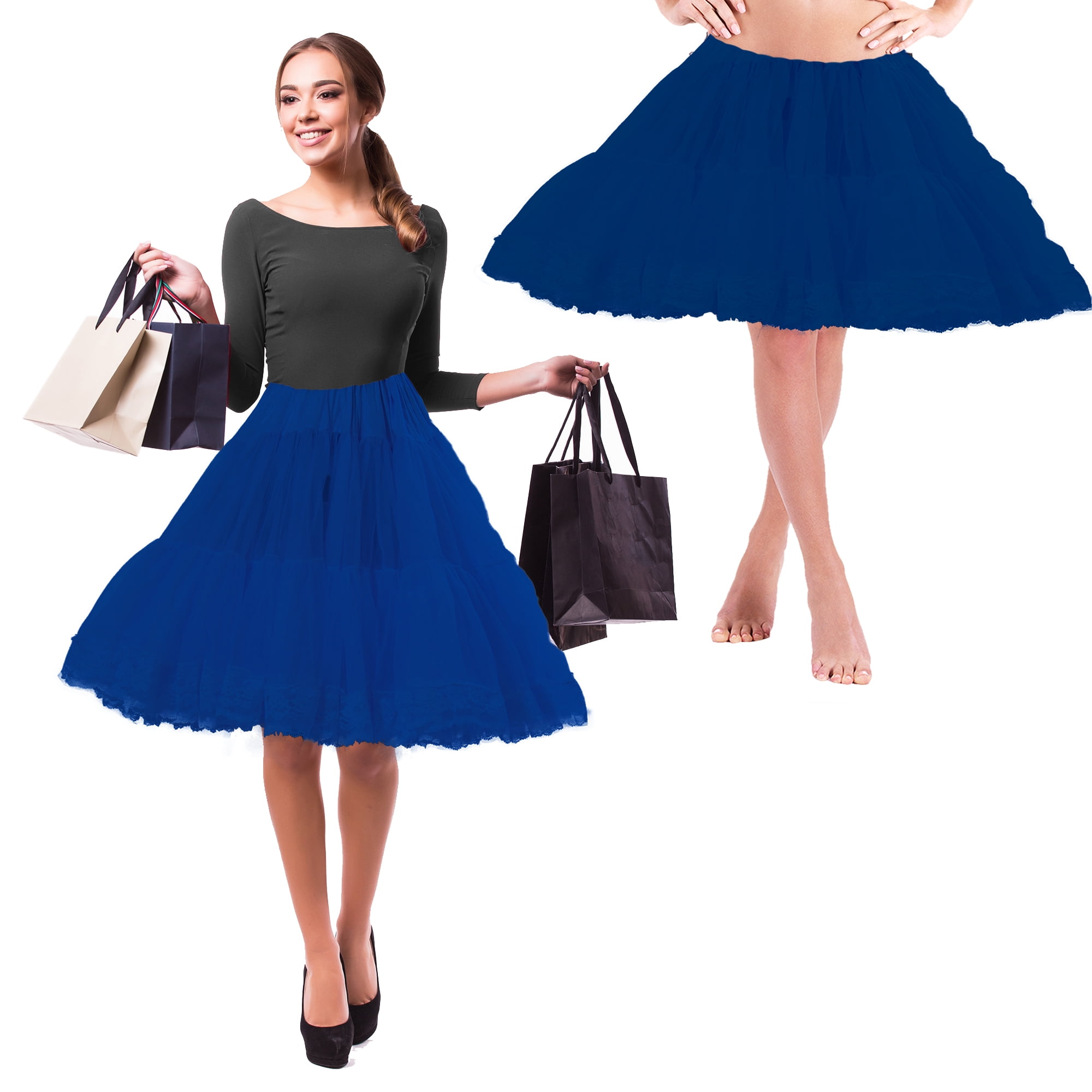 Malco Modes | Women's Vintage Tulle Knee length Petticoat Slip| 580 (Navy Blue, Petite ...