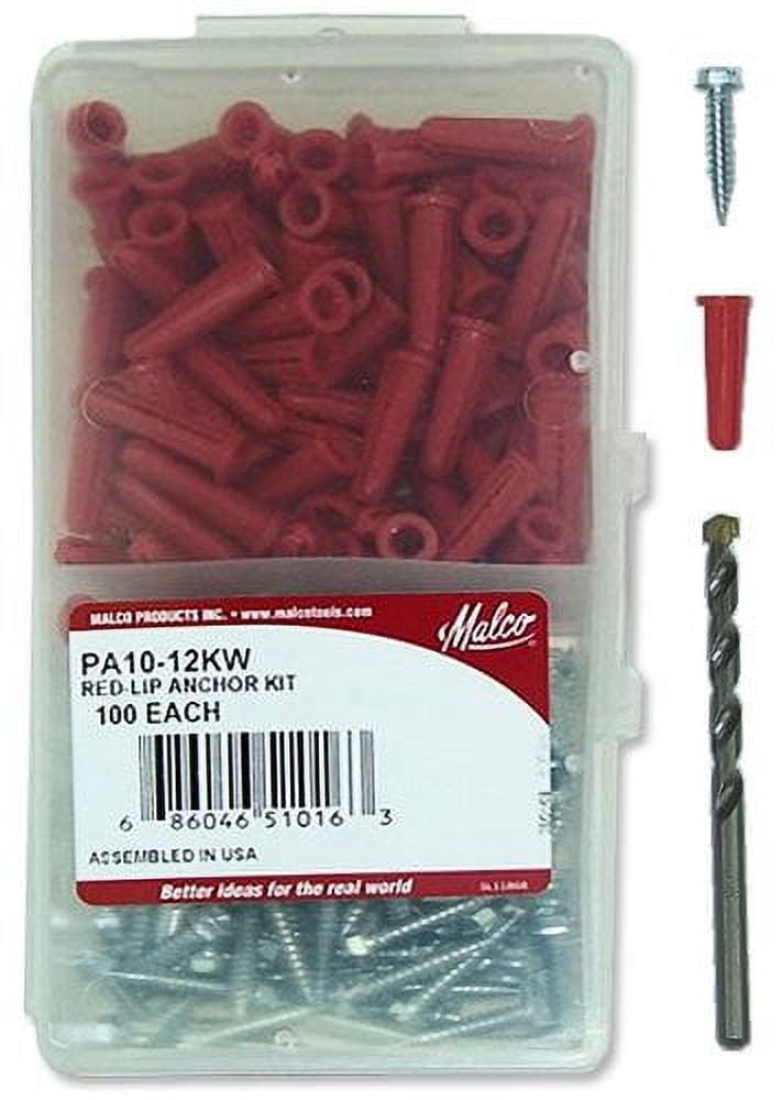 Malco PA1012KW - Red Lip Plastic Anchors With Hex Washer Head Screws ...