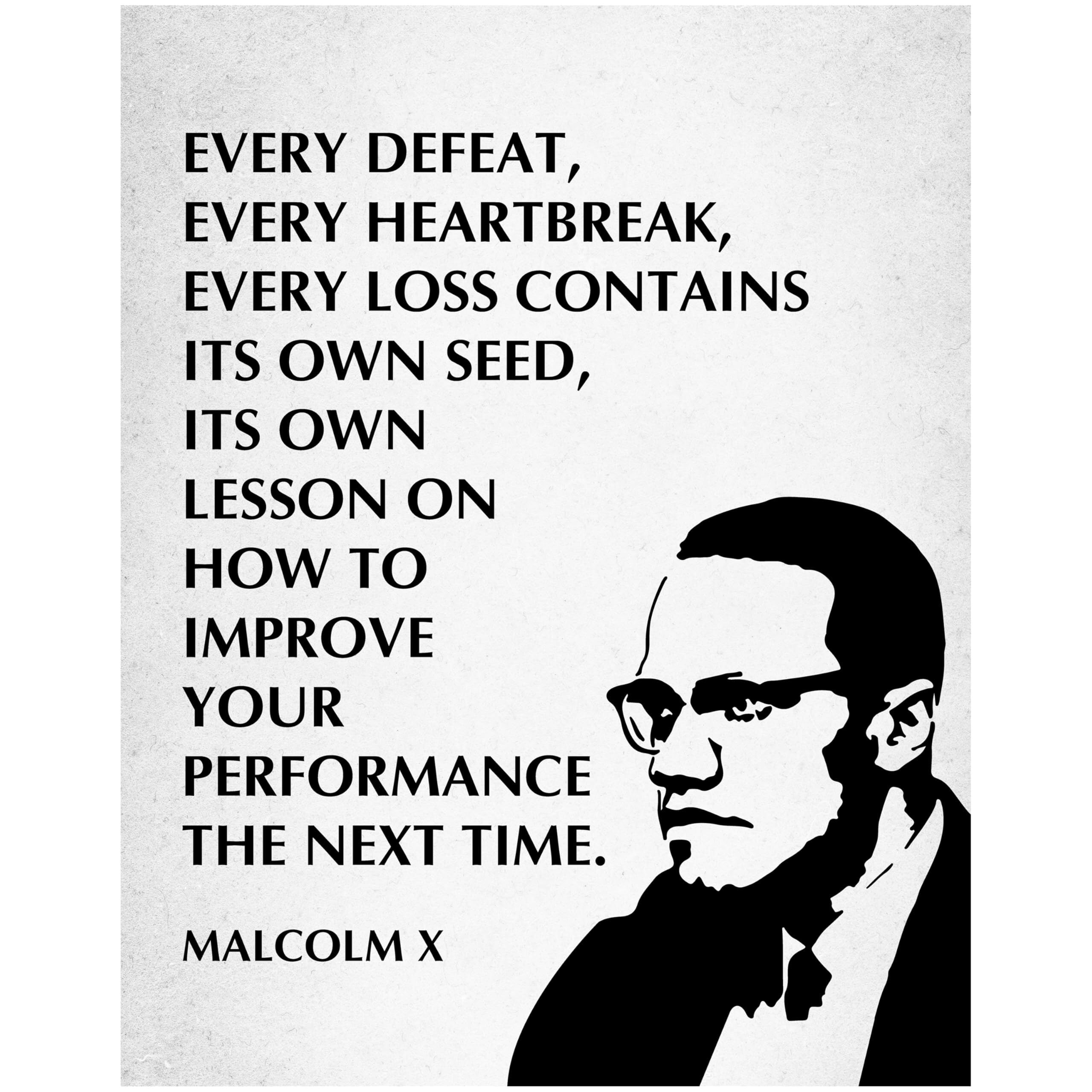 Malcolm X Inspirational Quote Poster - "Every Defeat Every Heartbreak ...