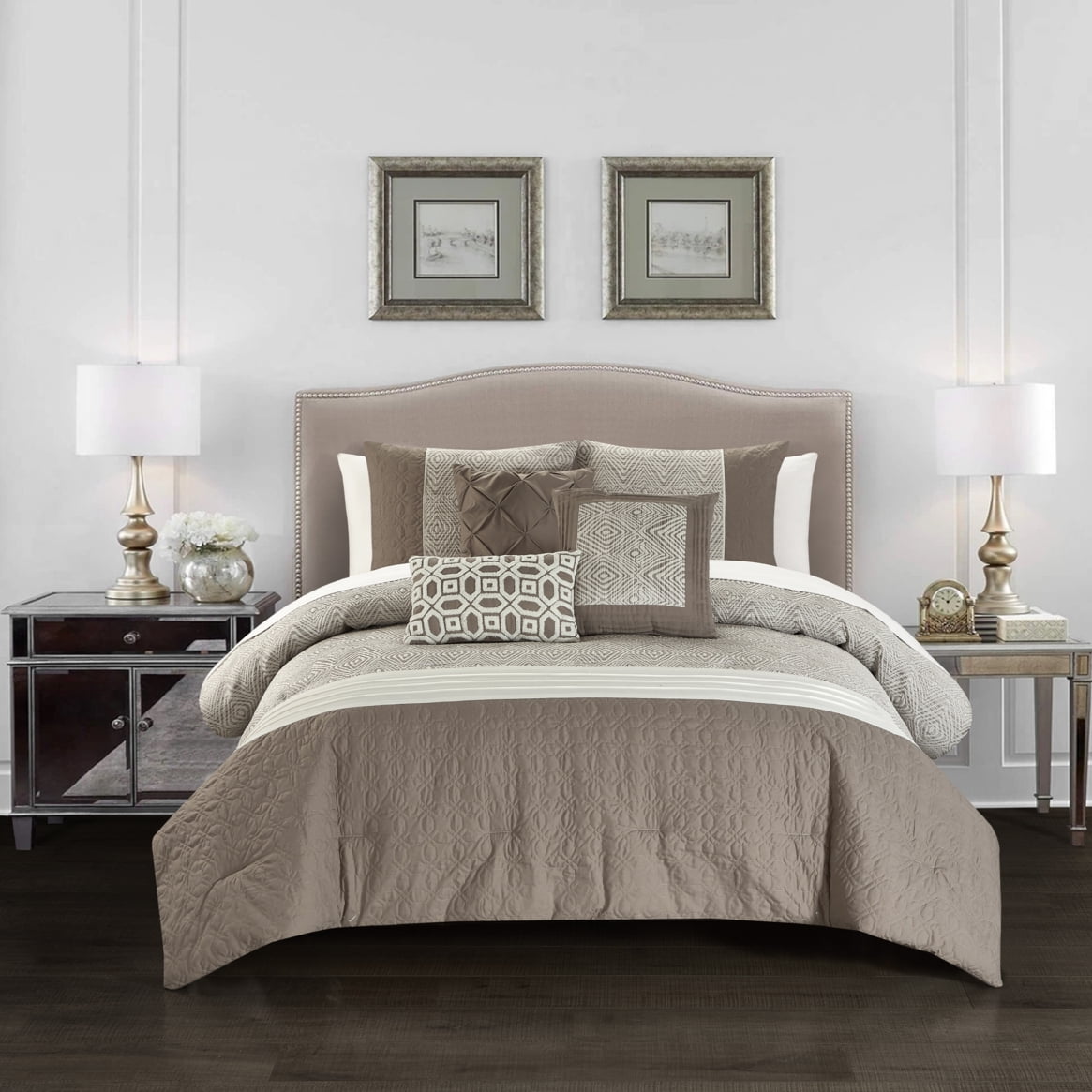 Malda 6 Piece Comforter Set Jacquard Geometric Diamond Pattern Color ...