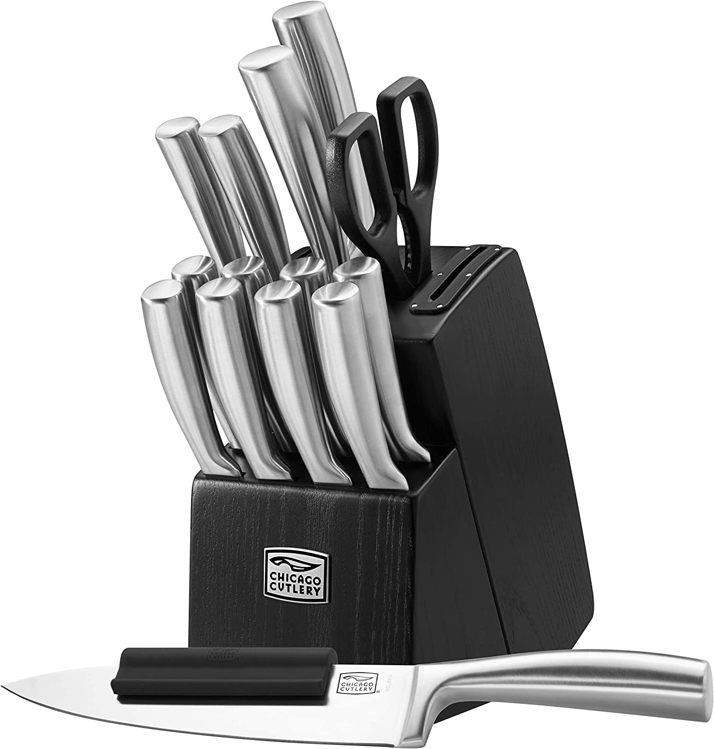 Malden (16-PC) Kitchen Knife Block Set With Wooden Block & Built-In ...