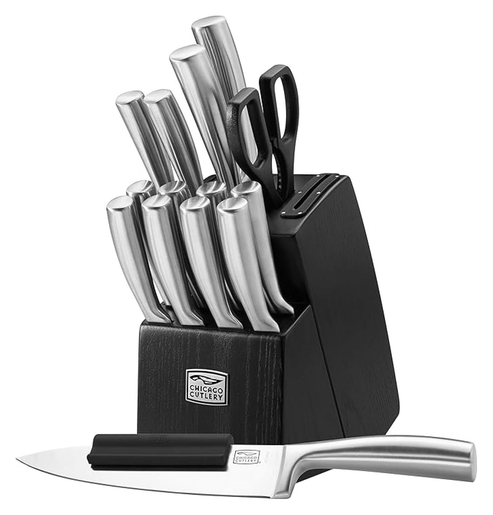Malden (16-PC) Kitchen Knife Block Set With Wooden Block & Built-In ...
