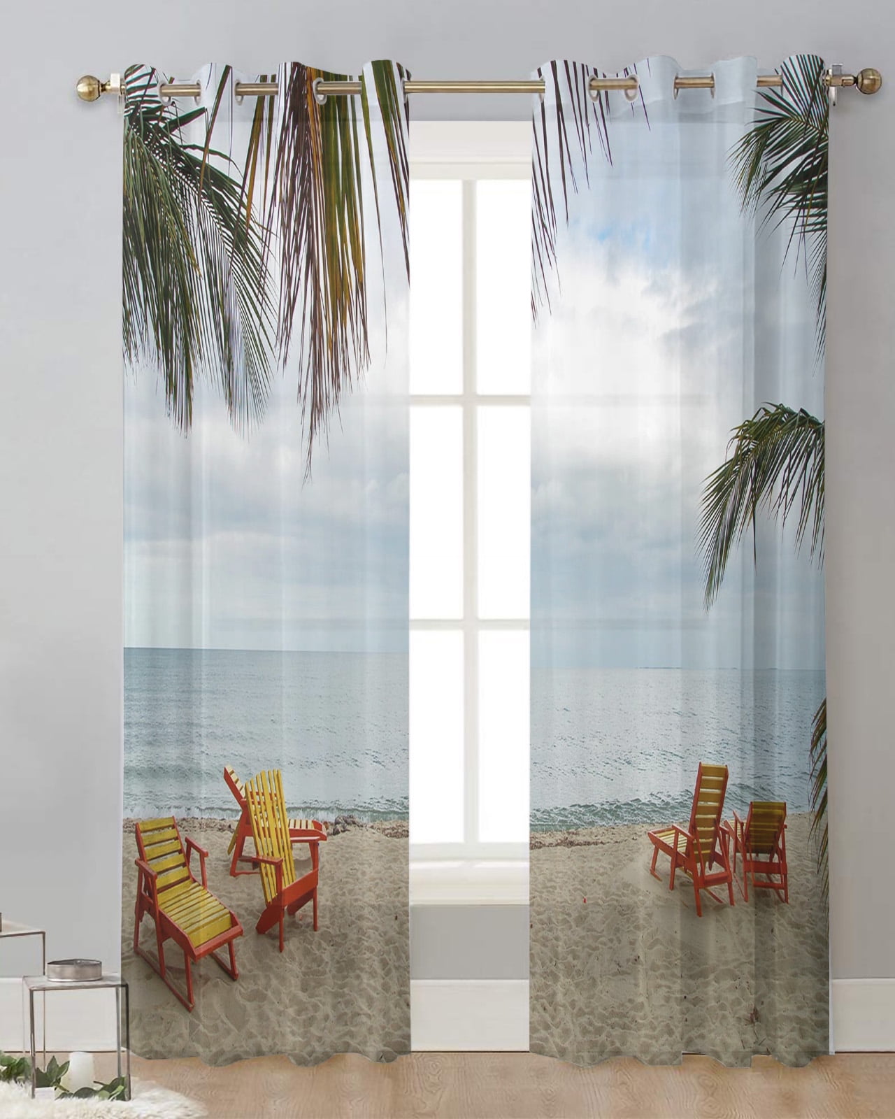 Maldives Beach The Sea White Clouds Tulle Curtain rative Sheer Curtains ...