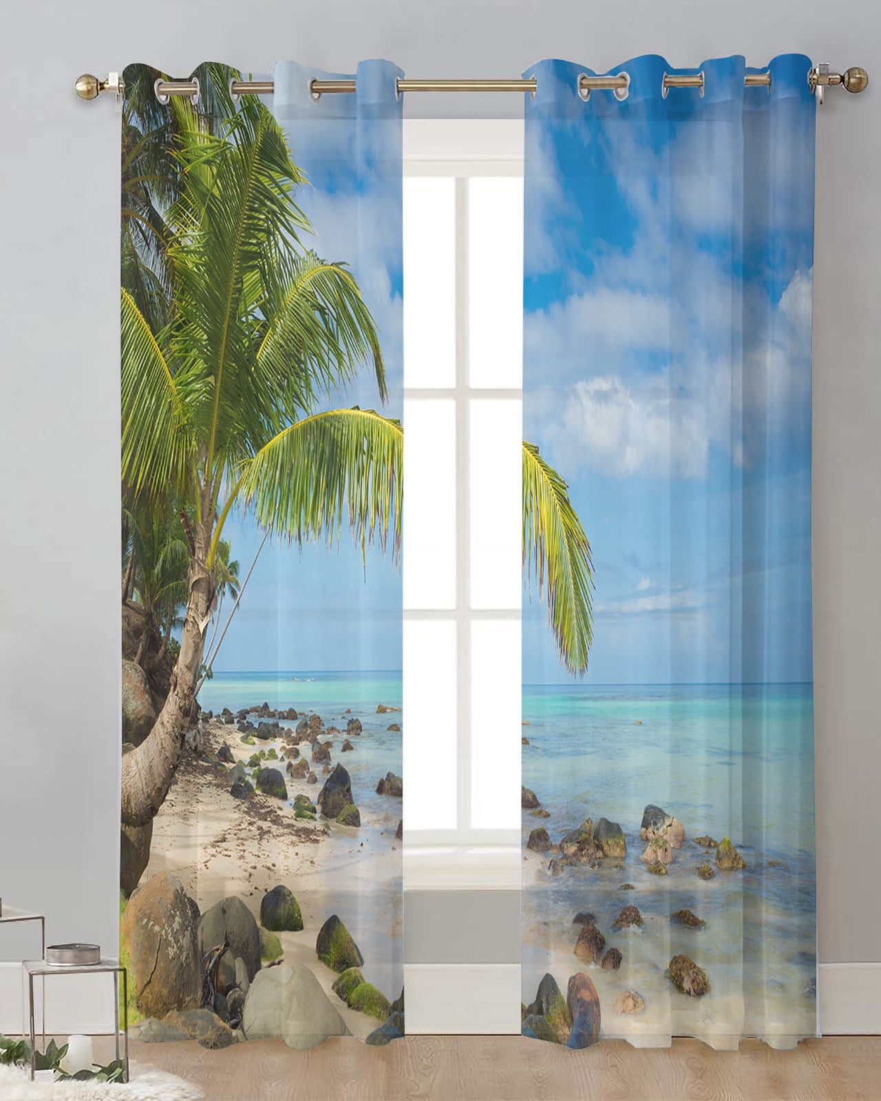 Maldives Beach The Sea White Clouds Tulle Curtain rative Sheer Curtains ...