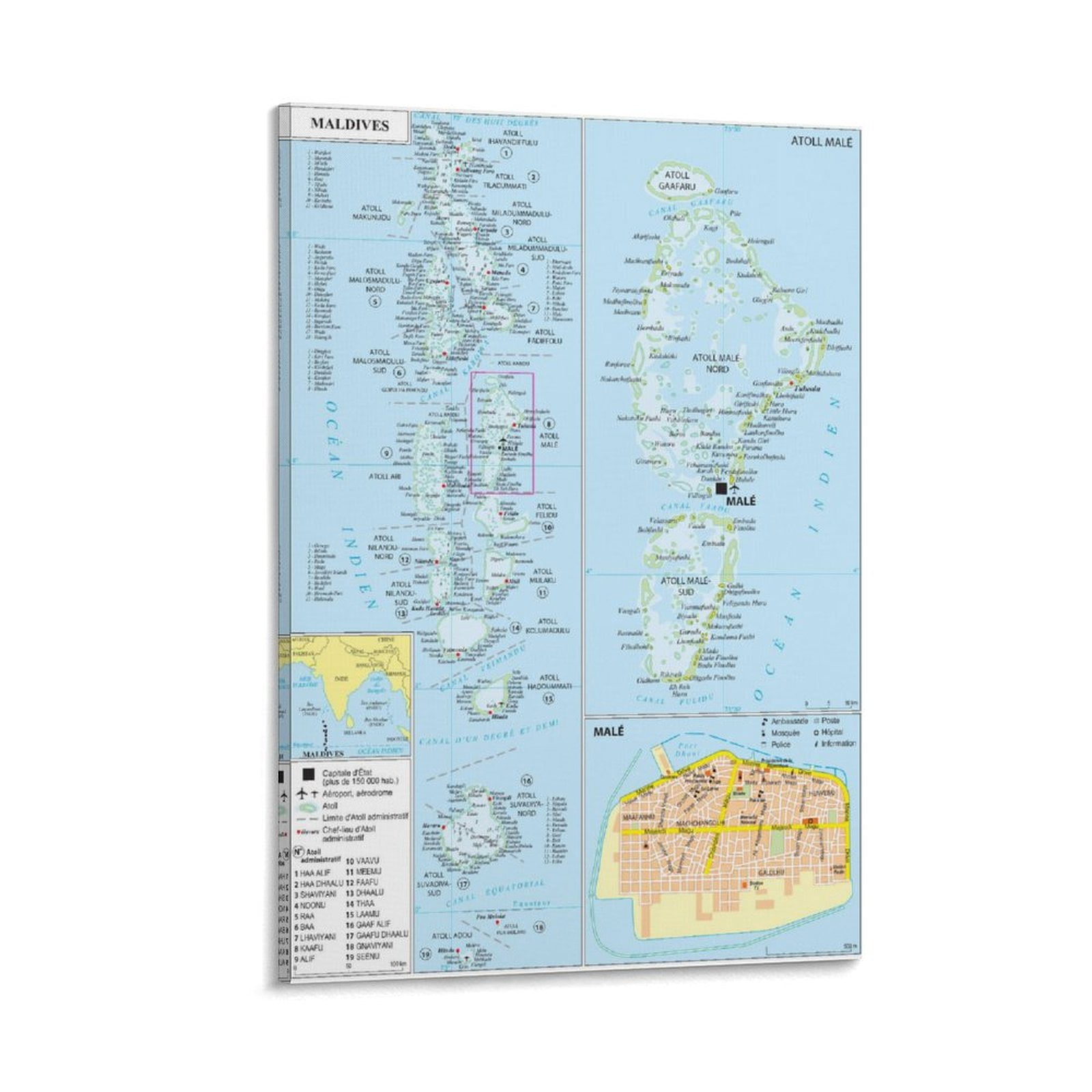 Maldives Map Posters Artworks Picture Print Poster Wall Art Painting ...