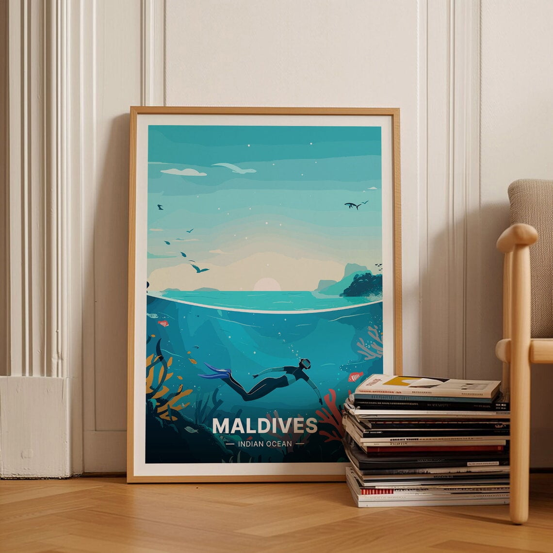 Maldives Travel Poster, Indian Ocean Wall Art, Home Decor, Adventure ...