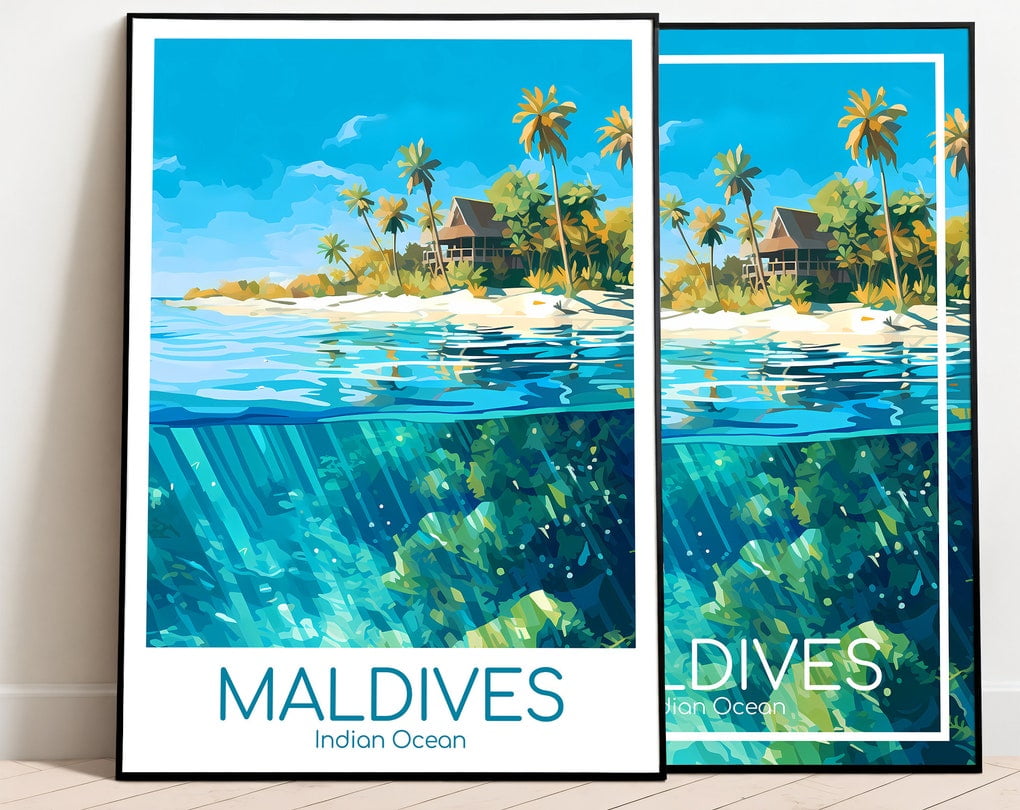 Maldives Travel Poster Maldives Poster Wall Art Indian Ocean Vintage ...