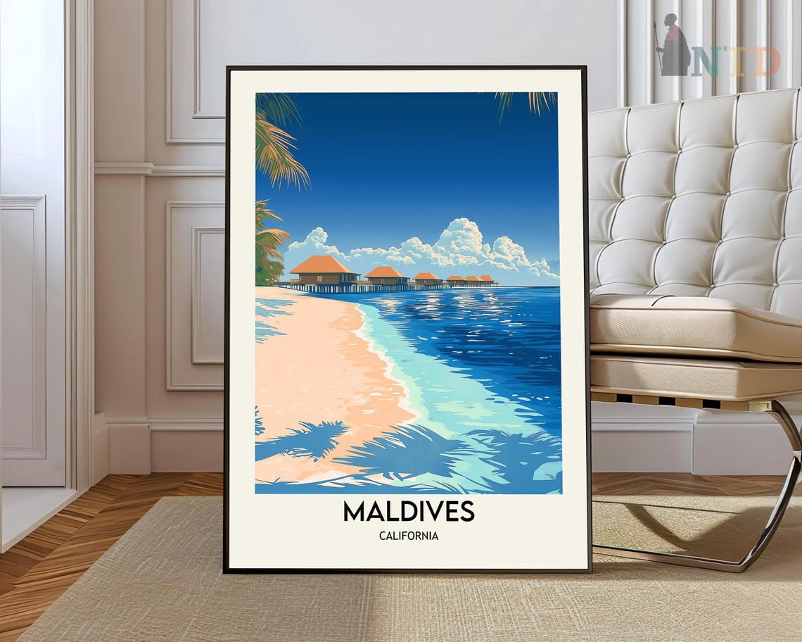 Maldives Travel Print, Travel Poster Of Maldives, Indian Ocean, Travel ...