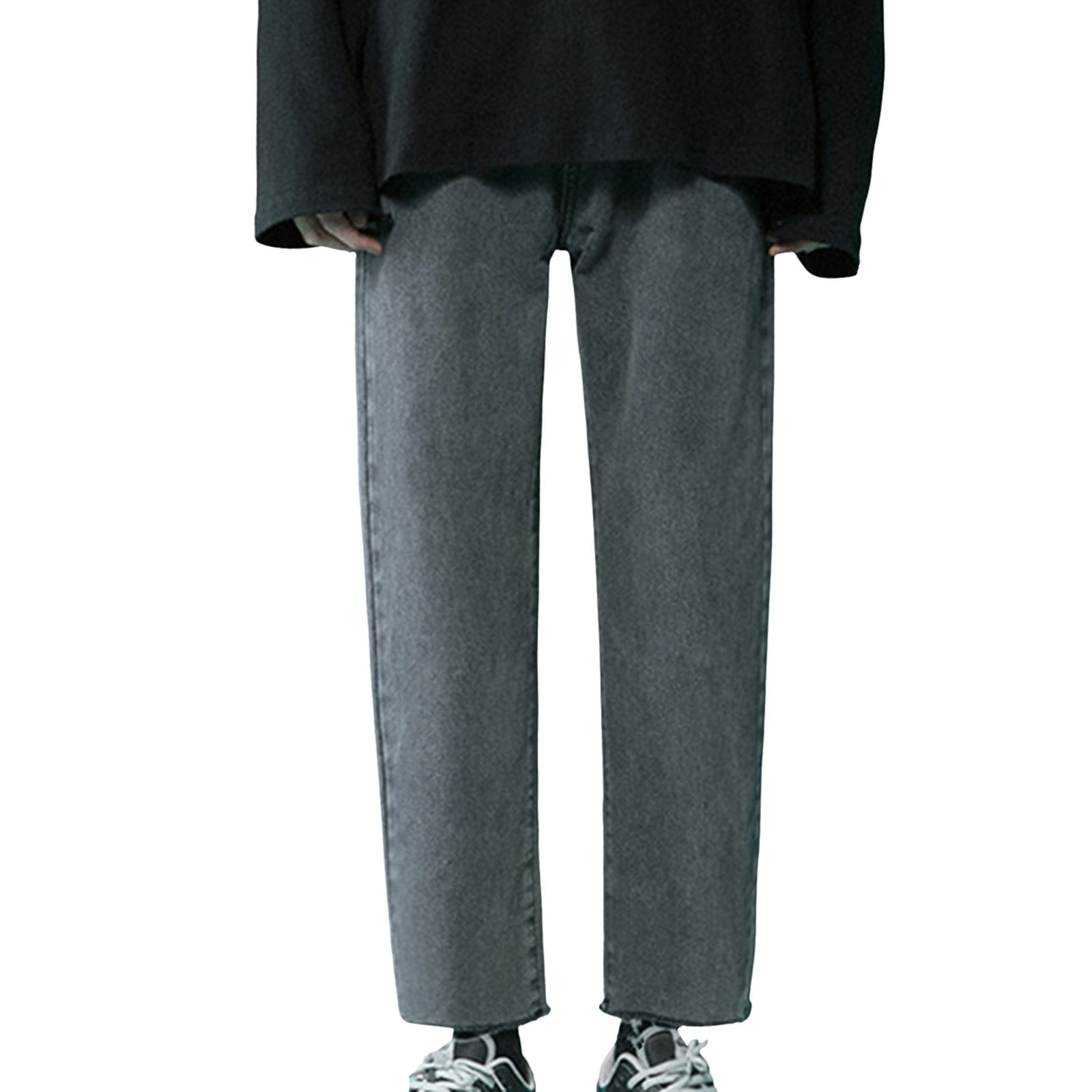 Male 9 Point Edge Jeans Loose Straight Tube Solid Color Versatile 9 ...