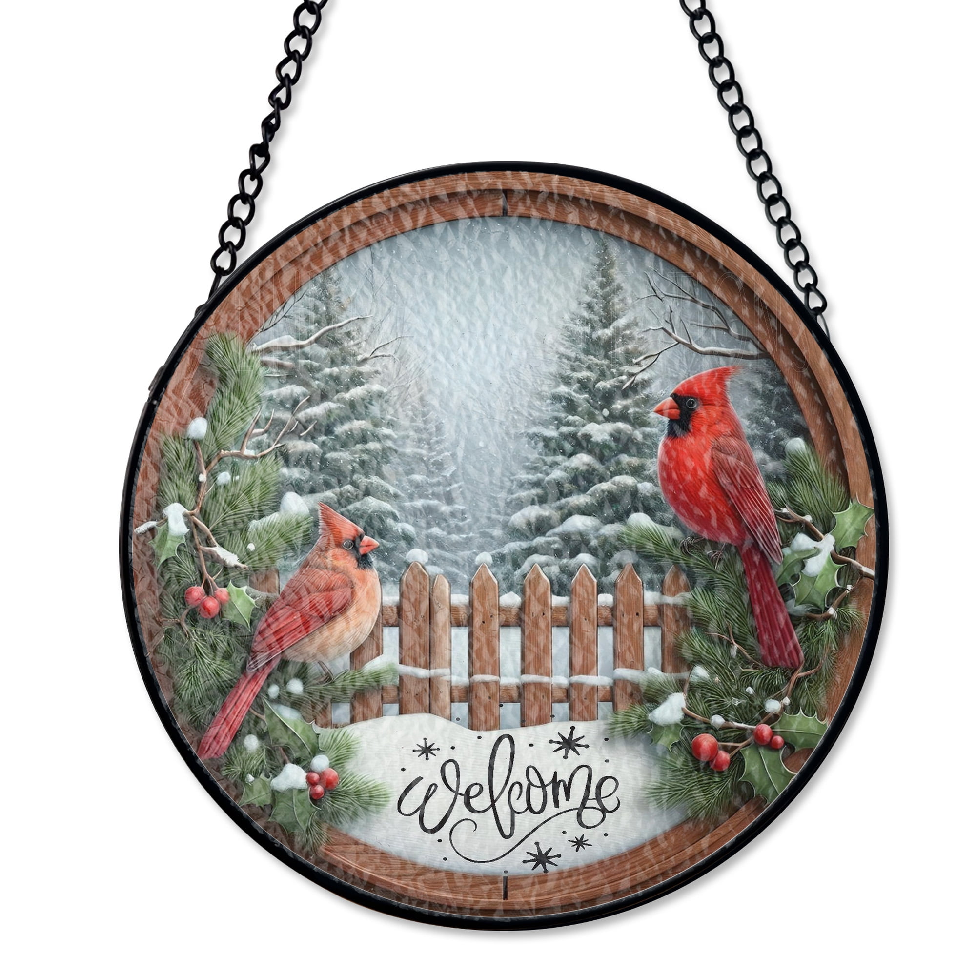 Male And Female Cardinal Pair Stained Glass Style Suncatcher, UV ...