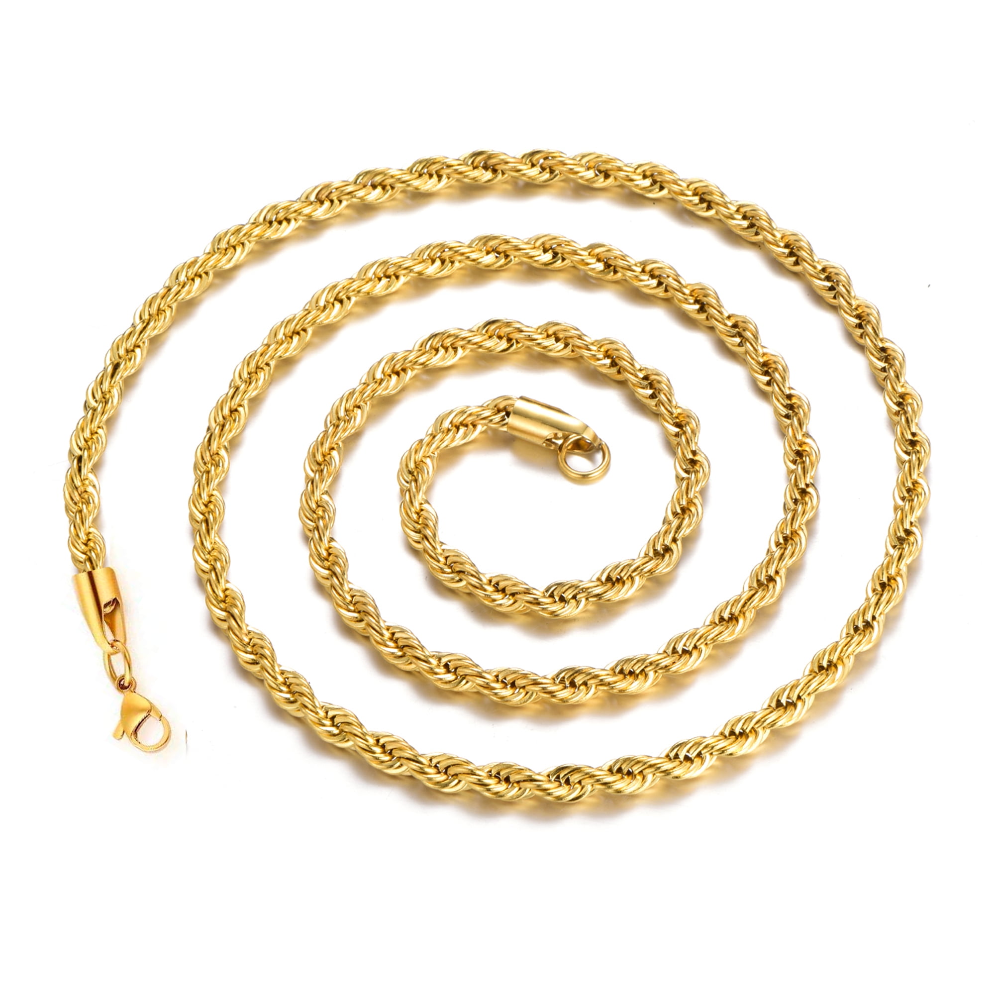 Male Basic Hip Hop Rope Chain Necklace Men Women Gold Jewelry 4MM Width ...