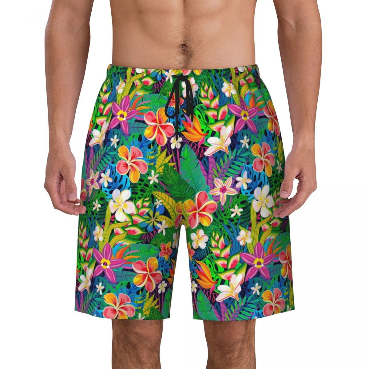 Male Board Shorts Tropical Floral Casual Beach Trunks Blue Flowers ...